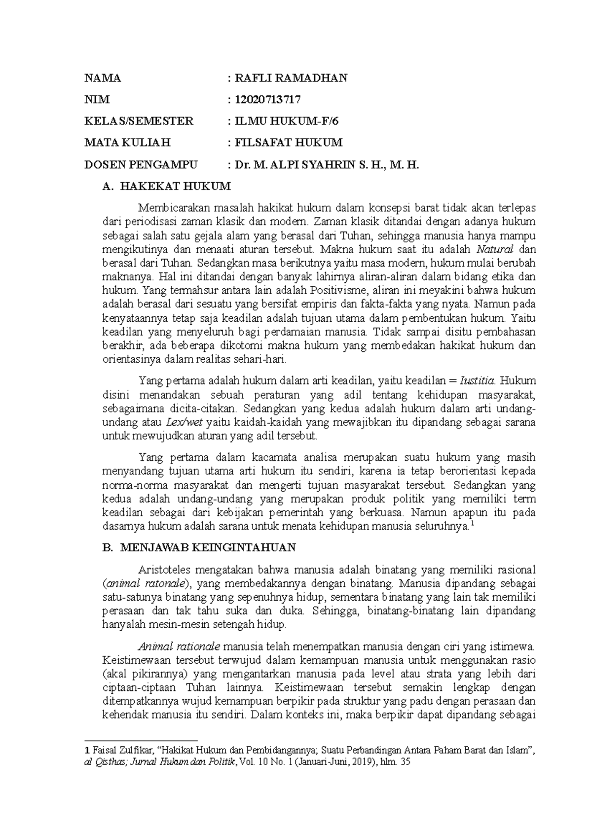 Rafli Ramadhan, Filsafat Hukum - NAMA : RAFLI RAMADHAN NIM ...