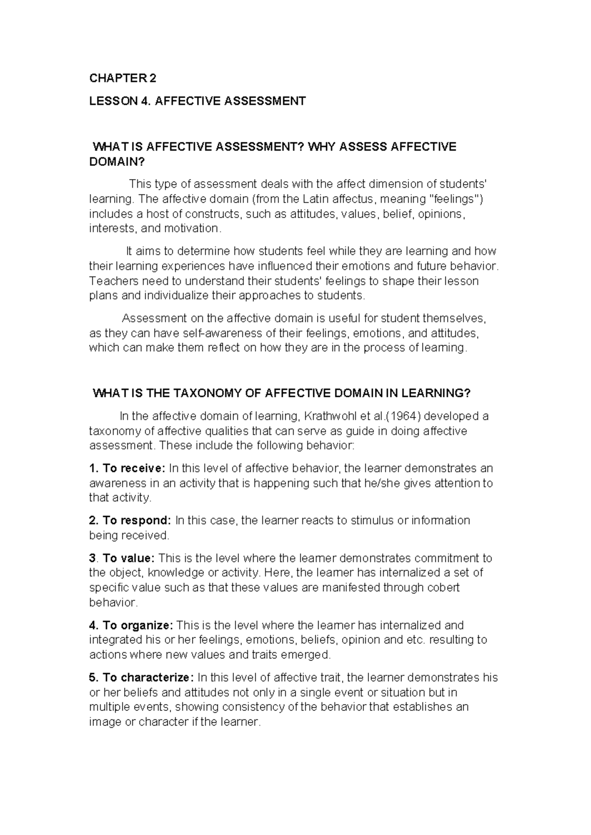 Chapter 2 Lesson 4. Affective Assessment - CHAPTER 2 LESSON 4 ...