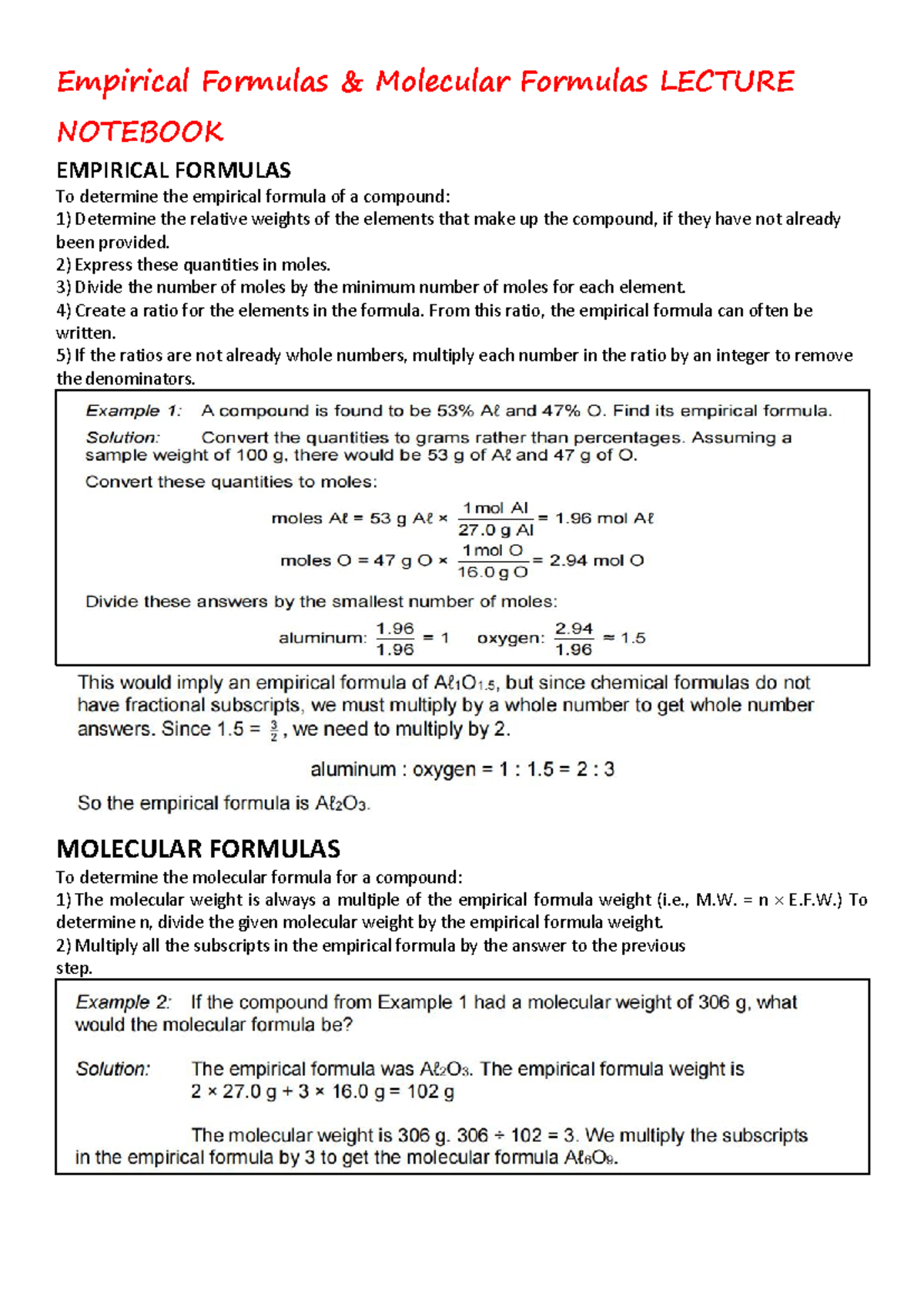 Empirical and molceular formula - Empirical Formulas & Molecular ...