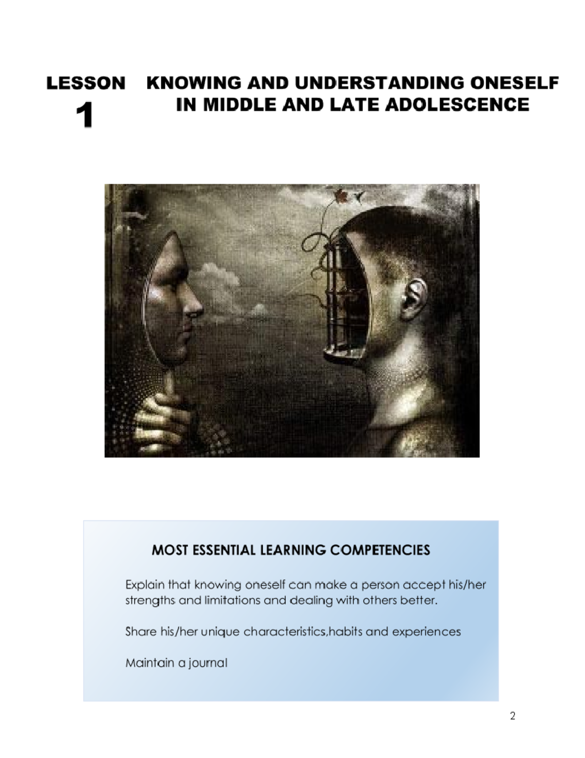 Knowing and Understanding Oneself - LESSON KNOWING AND UNDERSTANDING ...