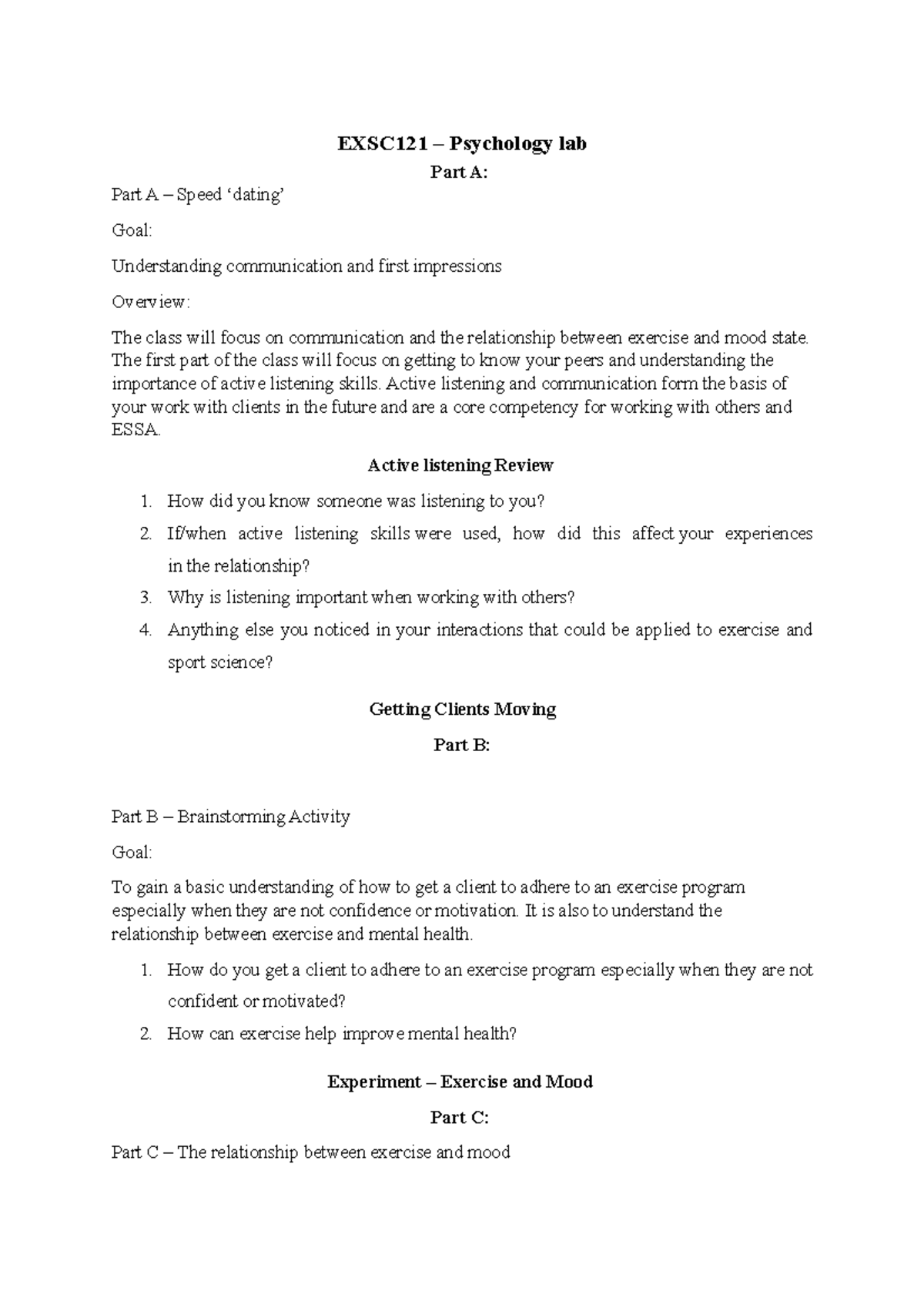 EXSC121 - Psych Lab sheet for students - EXSC121 – Psychology lab Part ...