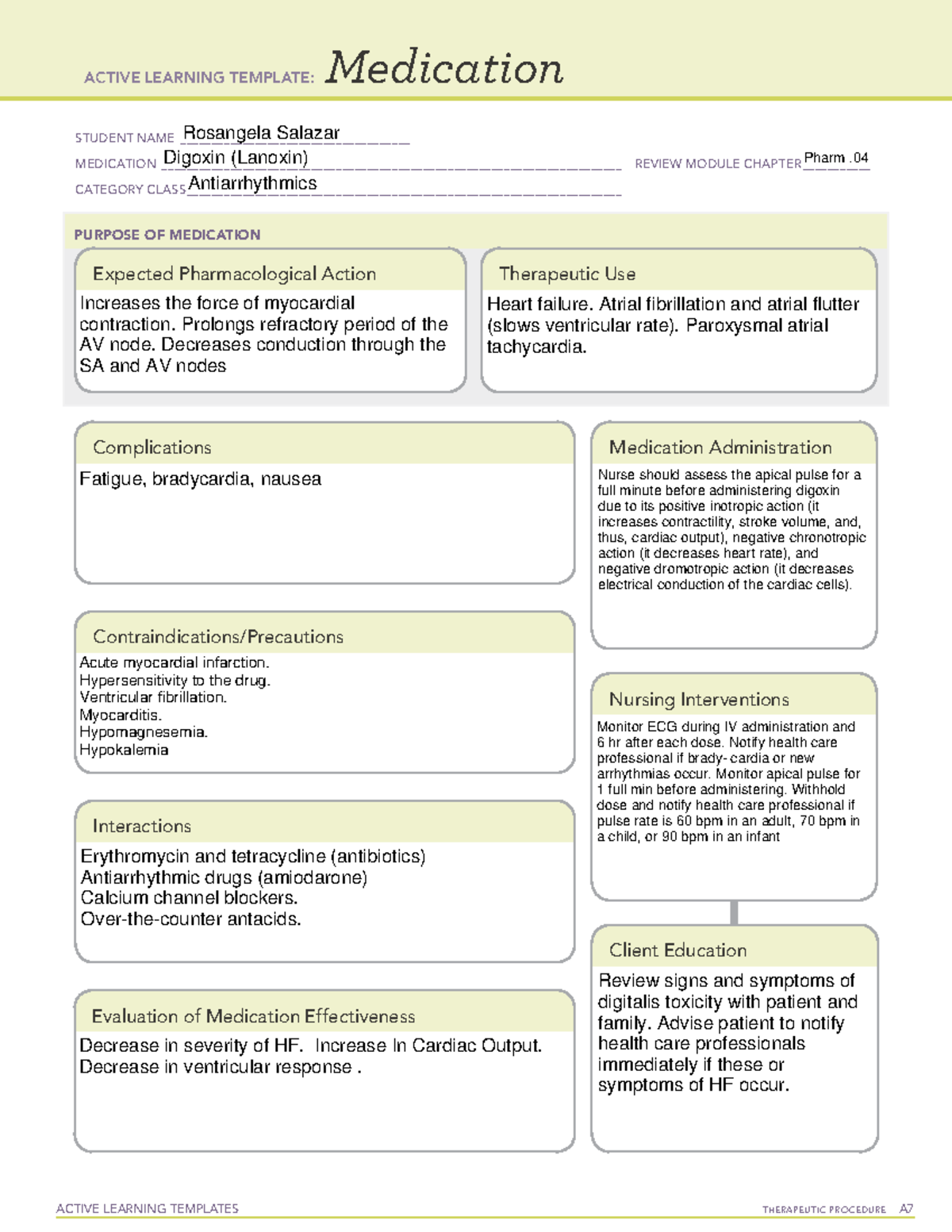 Medication Digoxin (Lanoxin) - ACTIVE LEARNING TEMPLATES TherapeuTic ...