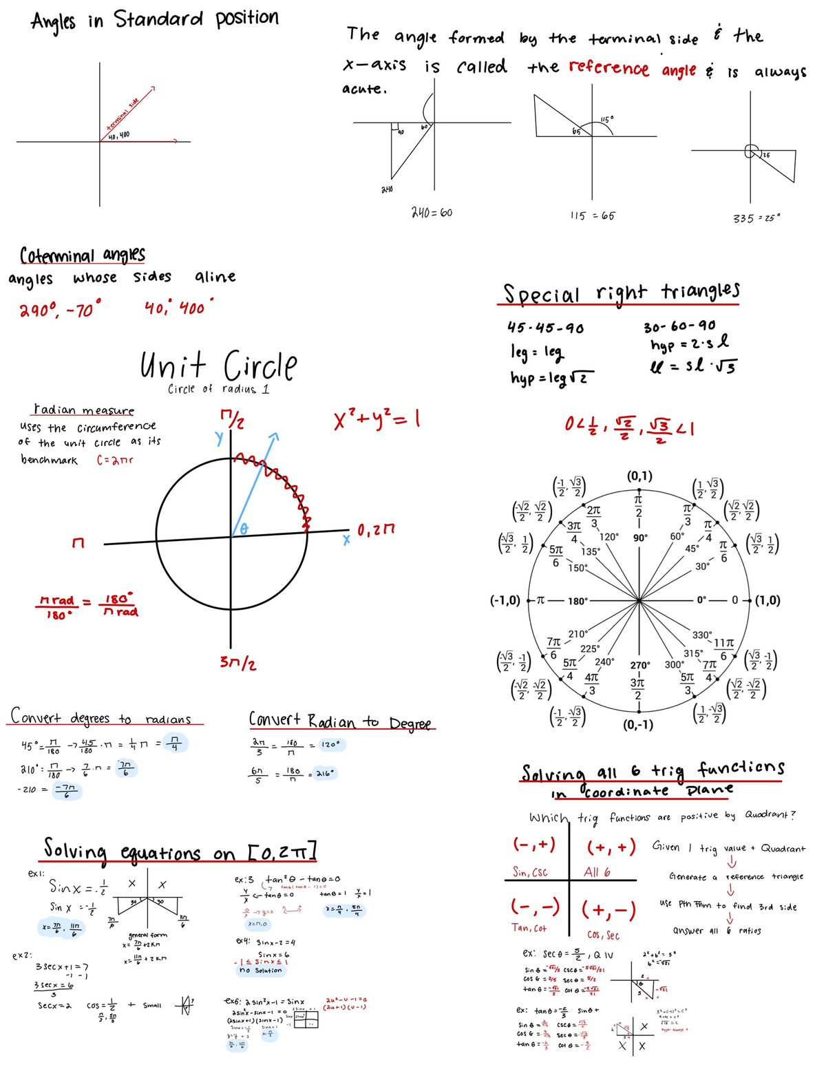Math-66 2 - unit circle trig - Angles in Standard position The angle ...