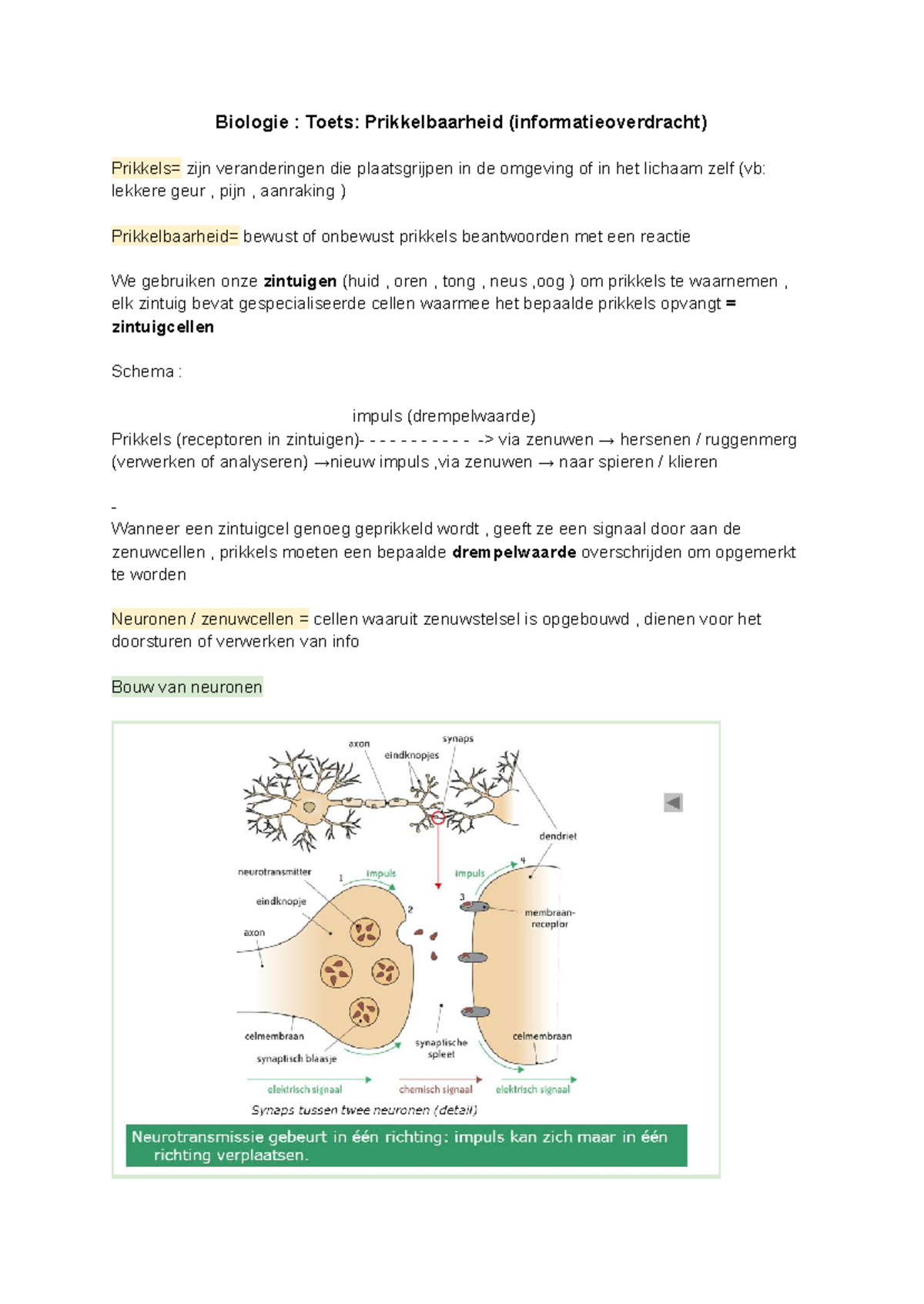Biologie Toets Prikkelbaarheid (informatieoverdracht) - Biologie ...