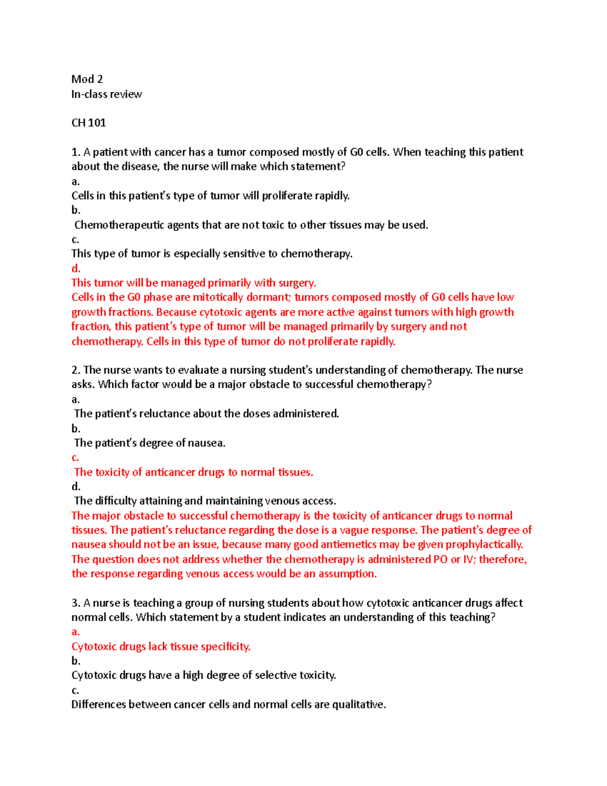 Module 2 Practice Questions - Mod 2 In-class review CH 101 A patient ...