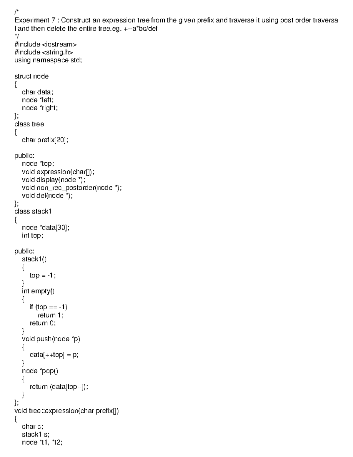DSAL Group B 07 - /* Experiment 7 : Construct an expression tree from ...