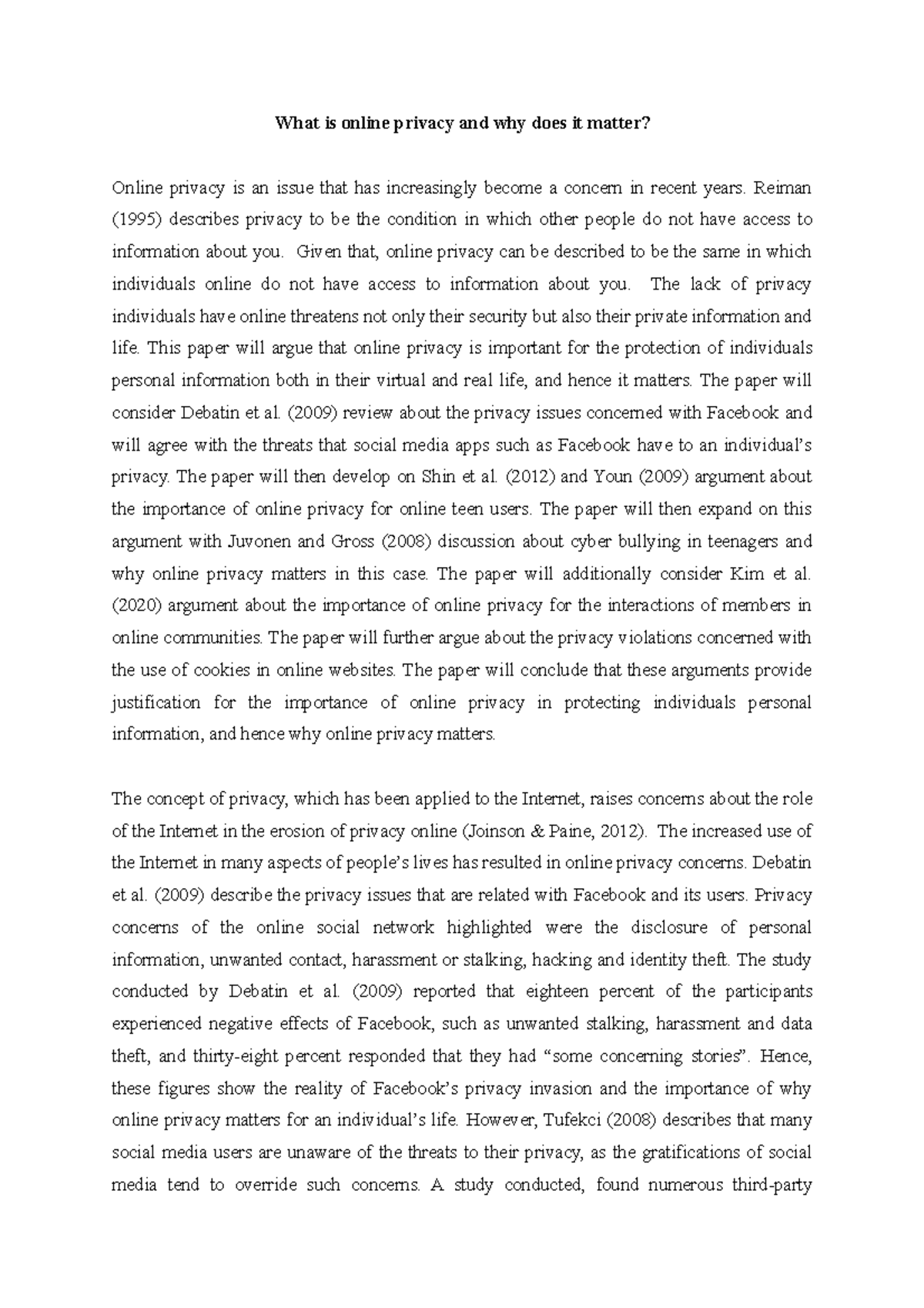 PHIL 2020 Essay - What is online privacy and why does it matter? Online ...