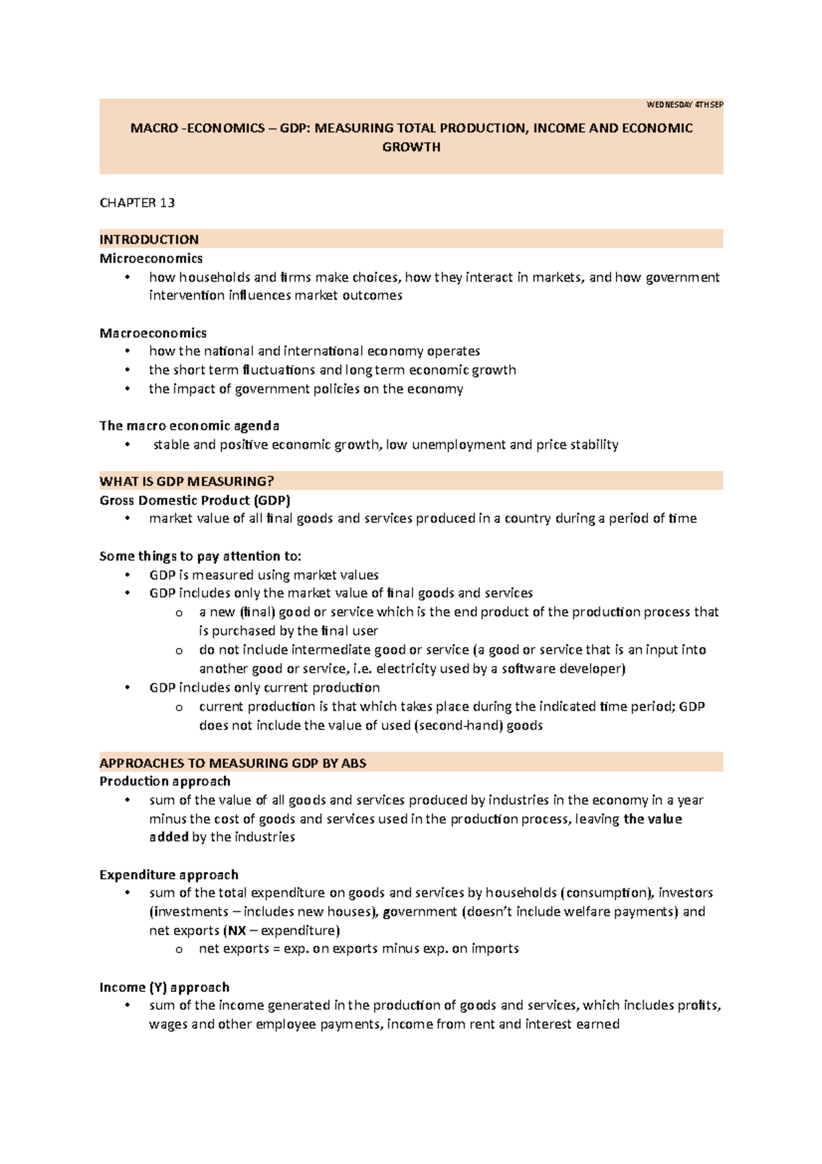 Week 8 - GDP (Macro-economics) - WEDNESDAY 4TH SEP MACRO -ECONOMICS ...