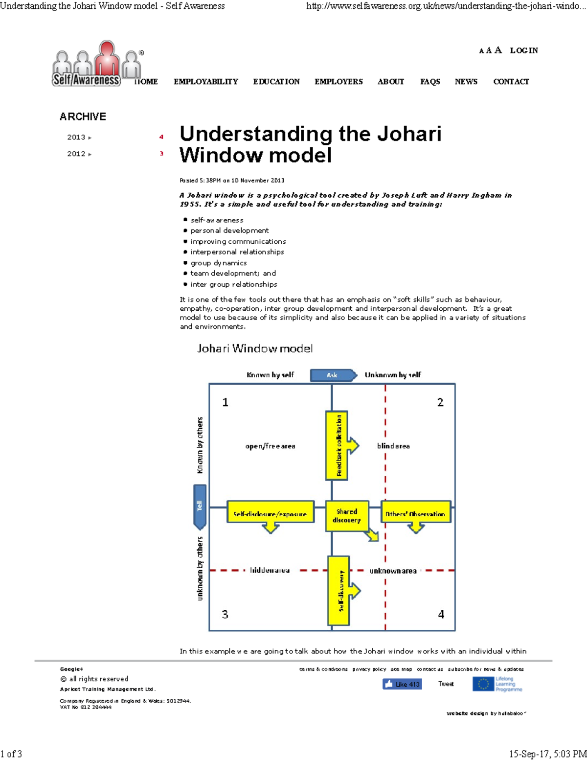 Johari Window 1 - Lecture notes 2 - Understanding the Johari Window ...