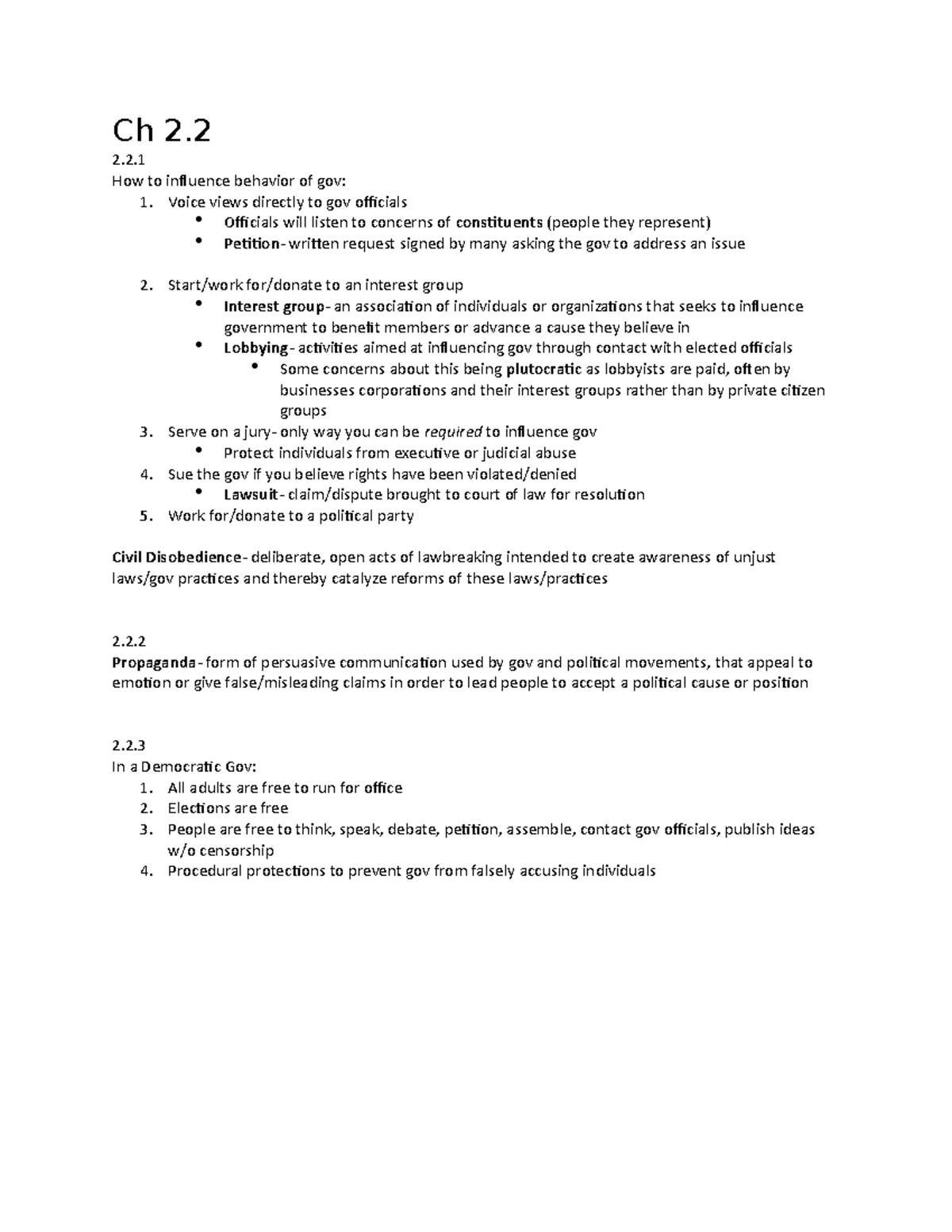 American Government Book Notes Chapter 2 - Ch 2. 2. How to influence ...