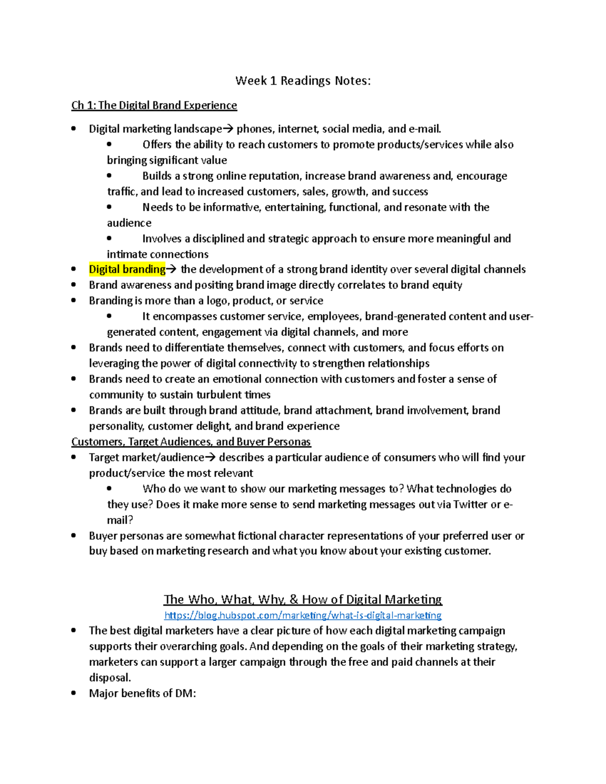 Week one readings notes - Week 1 Readings Notes: Ch 1: The Digital ...