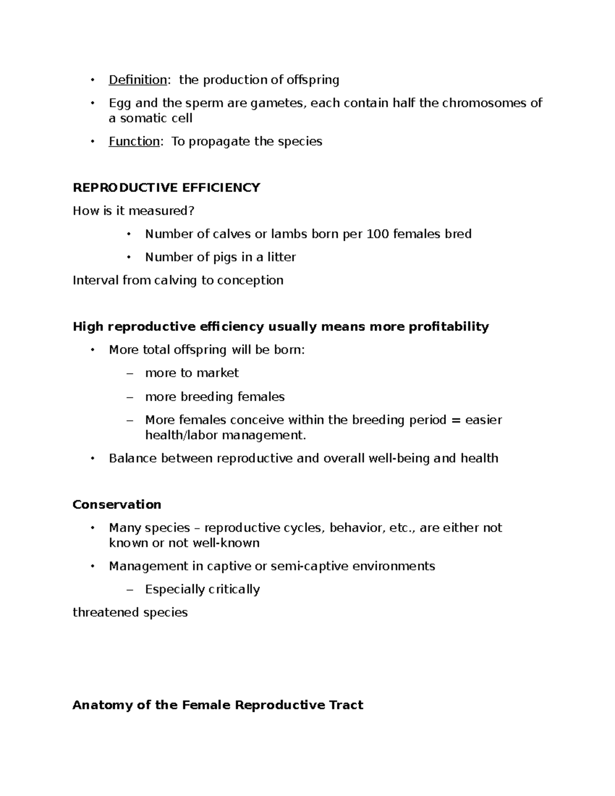 Reproduction 1 - Definition: the production of offspring Egg and the ...
