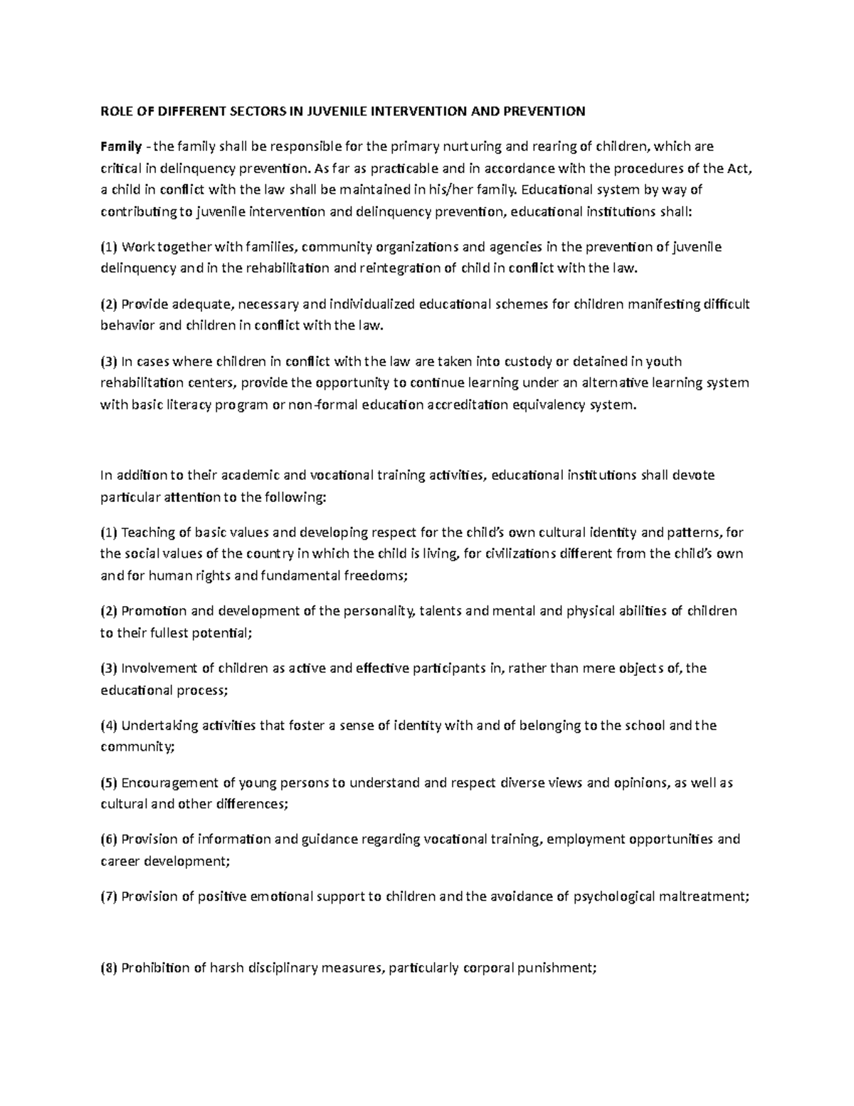 Role of different sectors in Juvenile Intervention and Prevention ...