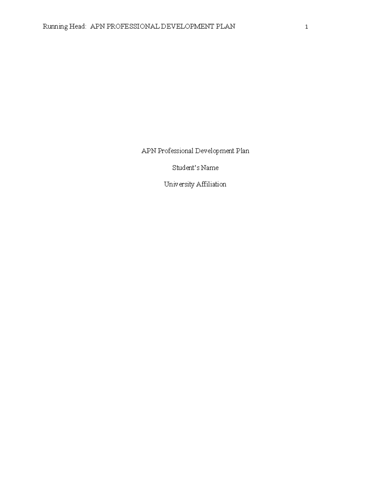 Assignment 237 - Running Head: APN PROFESSIONAL DEVELOPMENT PLAN 1 APN ...