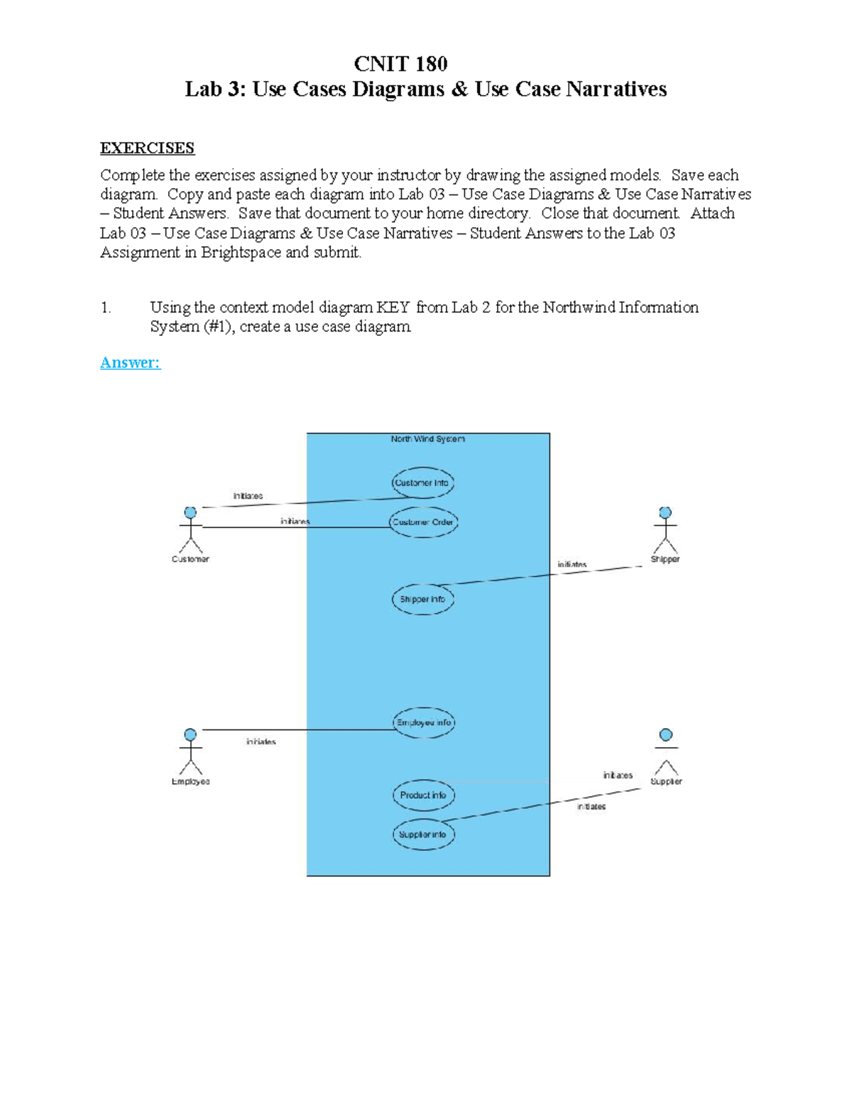 Lab 03 - Use Case Diagrams & Use Case Narratives - Student Answers - Lab 3: Use Cases Diagrams ...