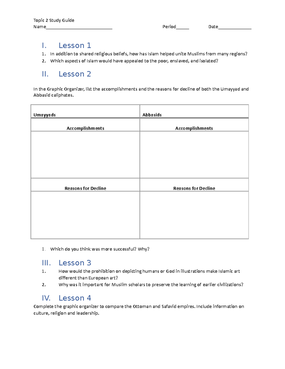 Topic 2 Study Guide - yes - Topic 2 Study Guide Name ...