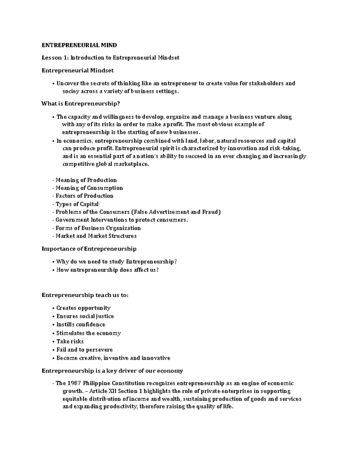 Entrepreneurial-MIND - ENTREPRENEURIAL MIND Lesson 1: Introduction to Entrepreneurial Mindset ...