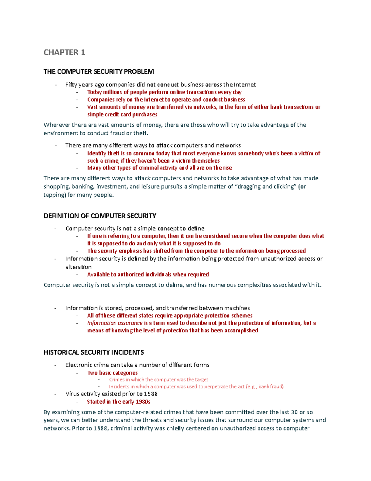 CSC-3400 TEST 1 Review - CHAPTER 1 THE COMPUTER SECURITY PROBLEM Fifty ...