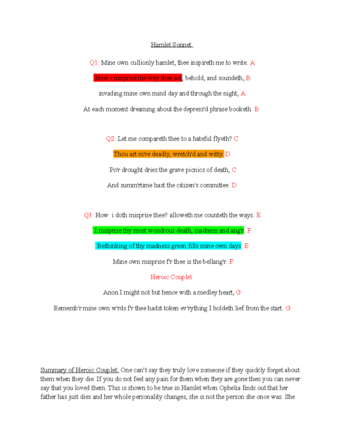 Hamlet Sonnet - A poem following Shakespeares writing style. - Hamlet ...