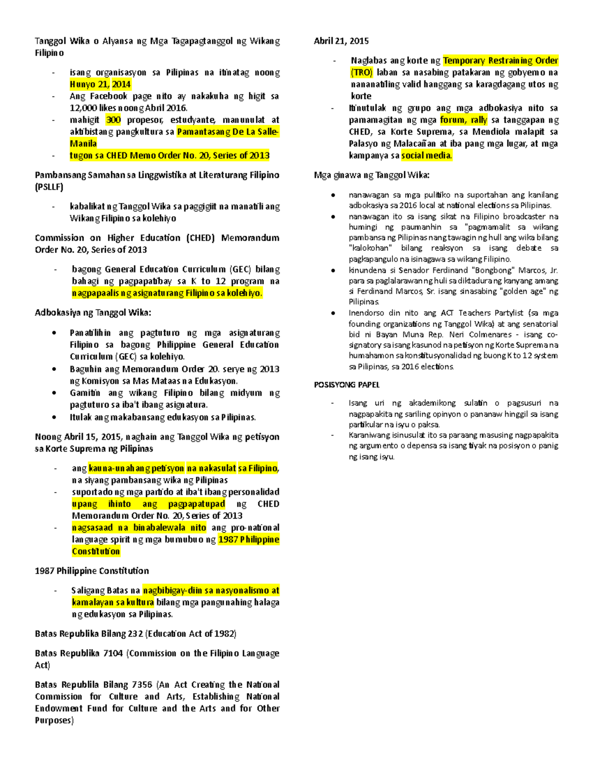 Tanggol Wika - mahigit 300 propesor, estudyante, manunulat at ...