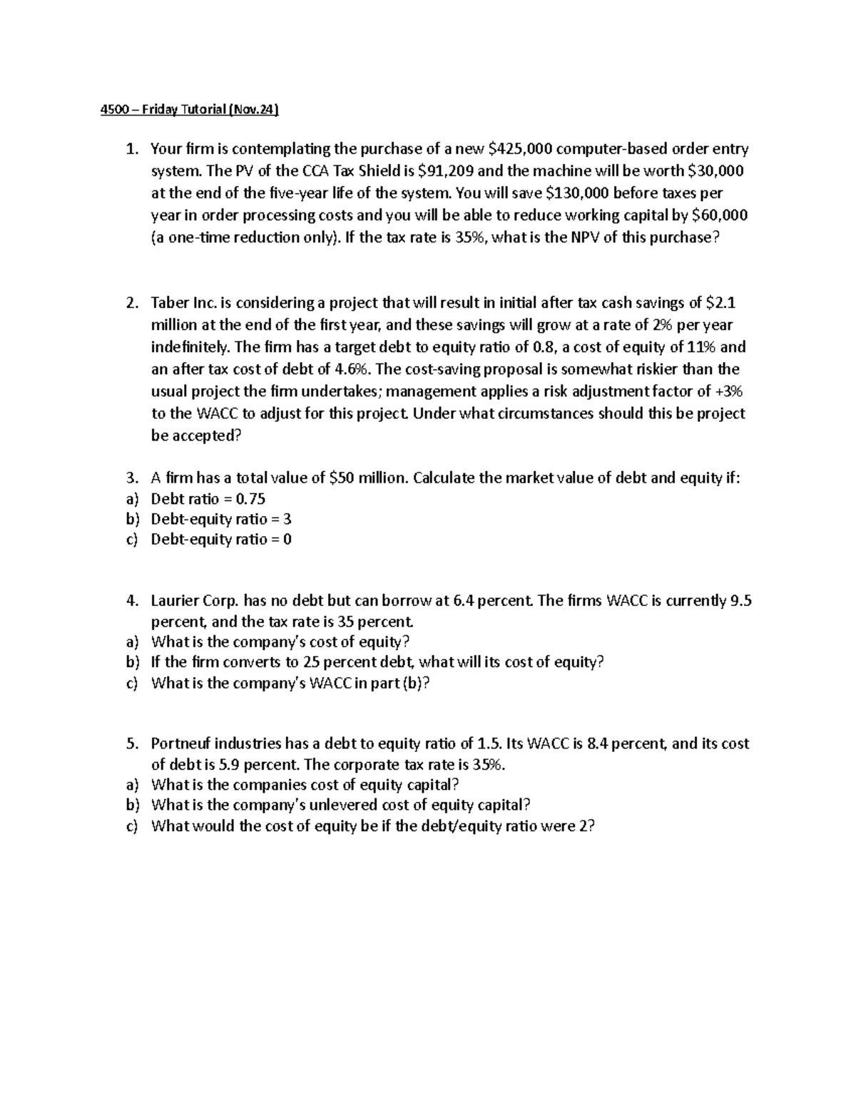 Tutorial 3 - Financial Management Tuto 3 - 4500 – Friday Tutorial (Nov ...