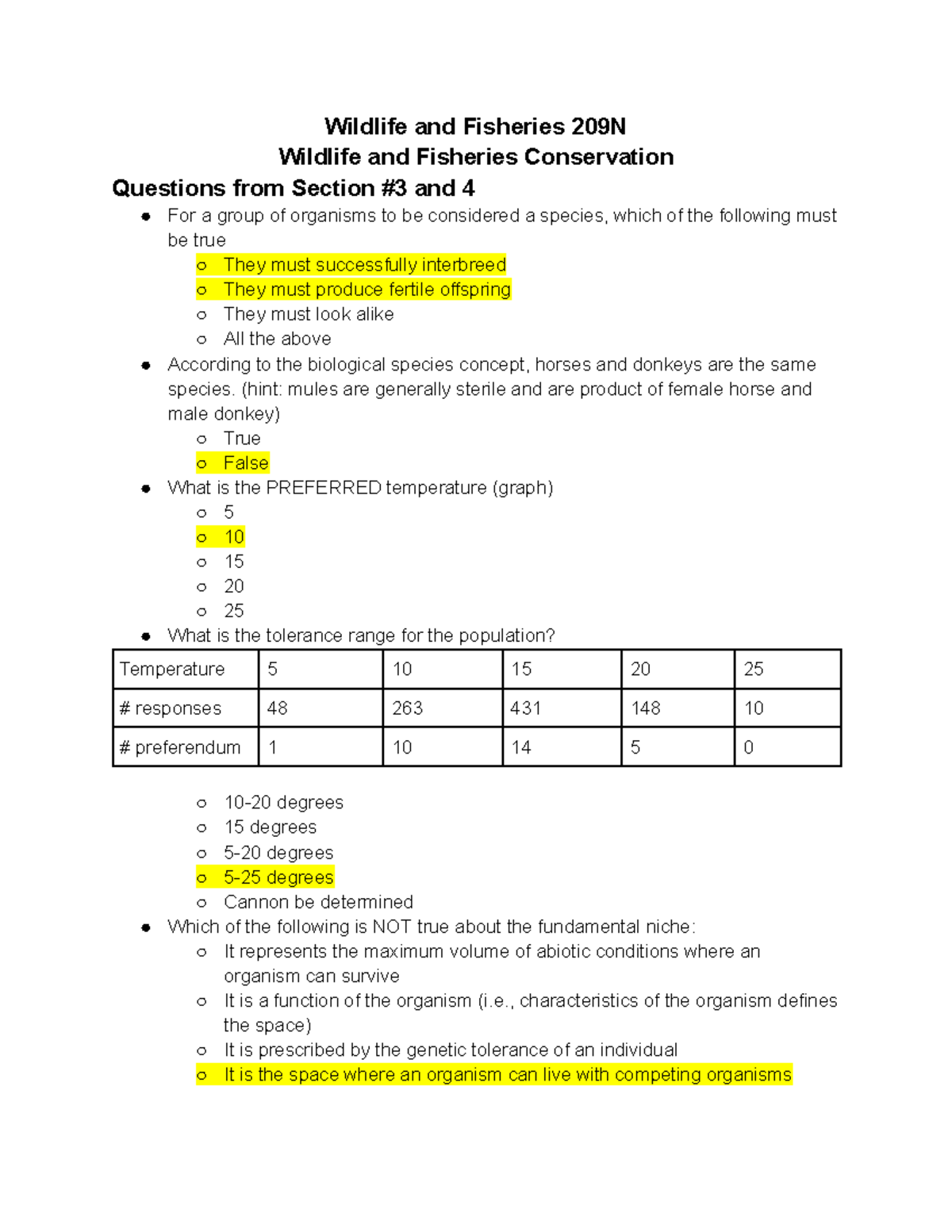 Wildlife and Fisheries 209N Section #3 and 4 Questions - Wildlife and ...