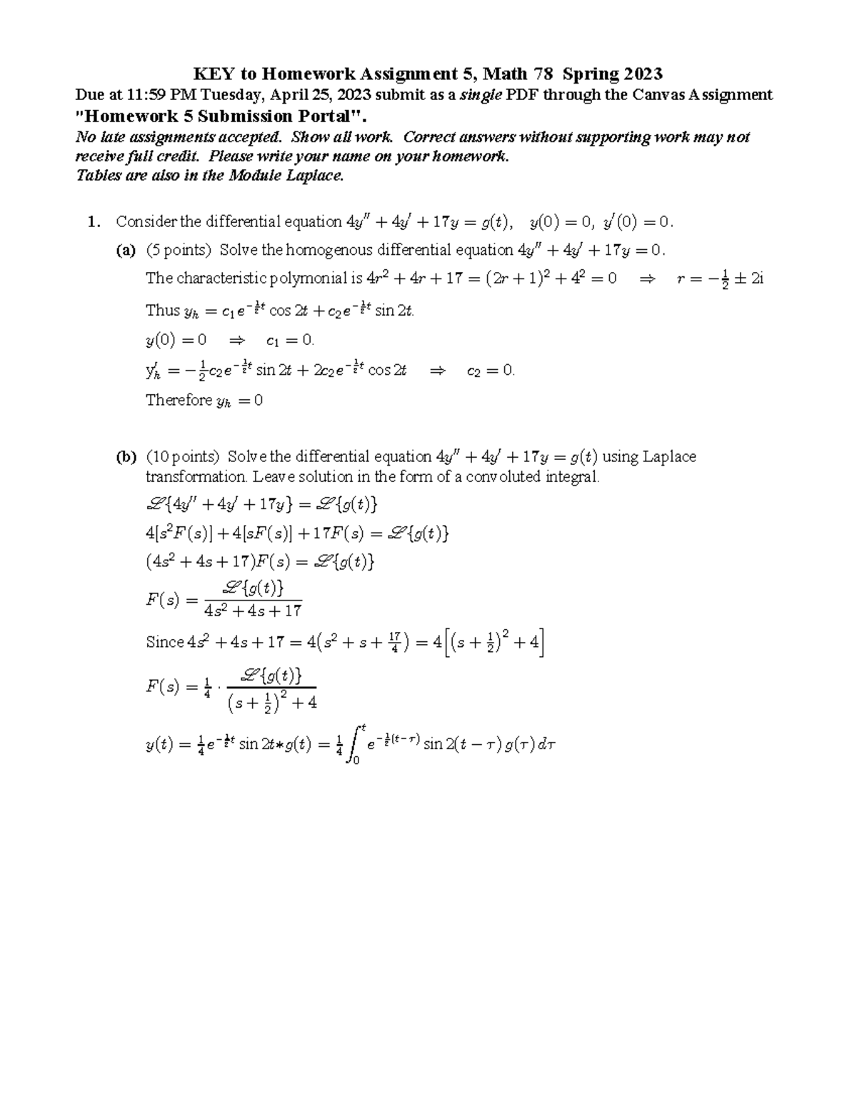 Key M78H05s23 - KEY to Homework Assignment 5, Math 78 Spring 2023 Due ...