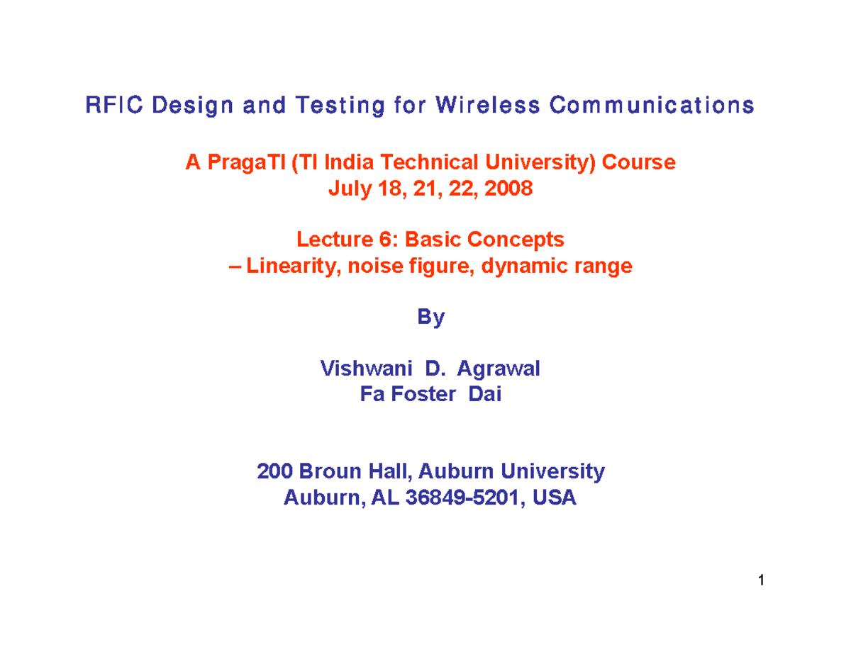 Lecture 6 Basic Concepts in RFIC Designs - RFIC Design and Testing for ...