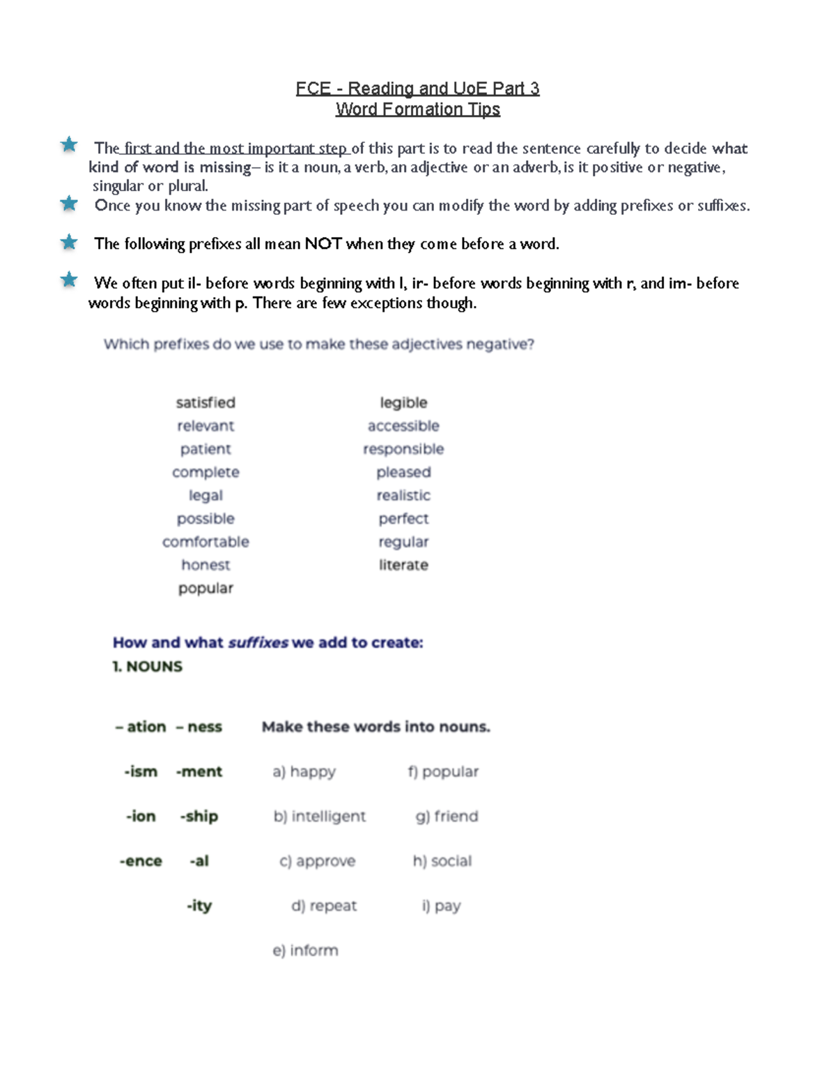 FCE - Reading Part 3 -Tips - FCE - Reading and UoE Part 3 Word ...