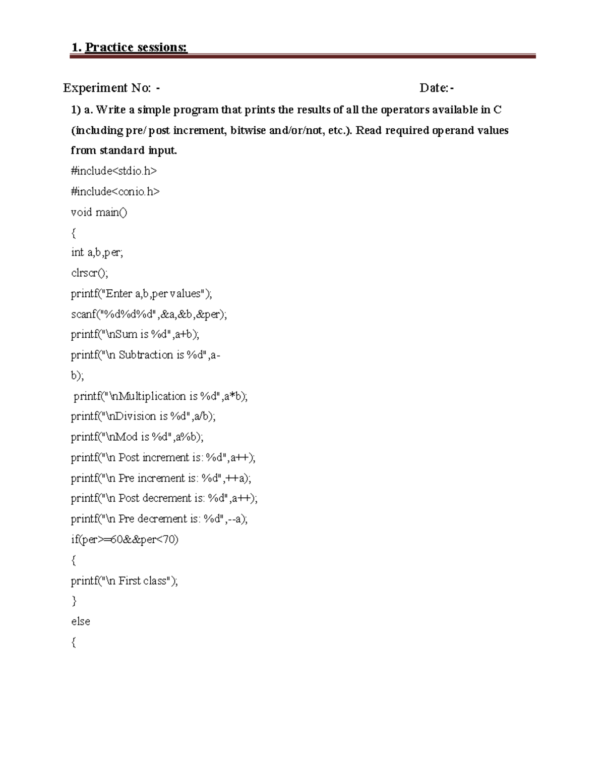 Principle Of Programming Language 1 Practice Sessions Experiment No Date 1 A Write A