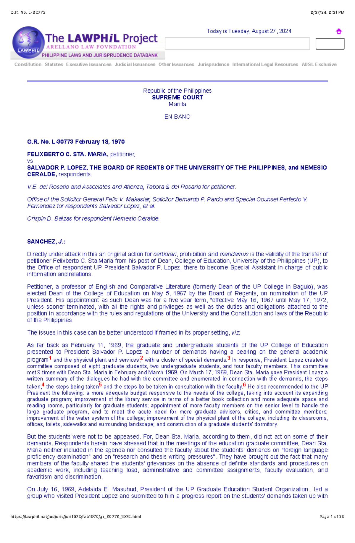 13 - G.R. No. L-30773 - Sta Maria v Lopez - Constitution Statutes ...
