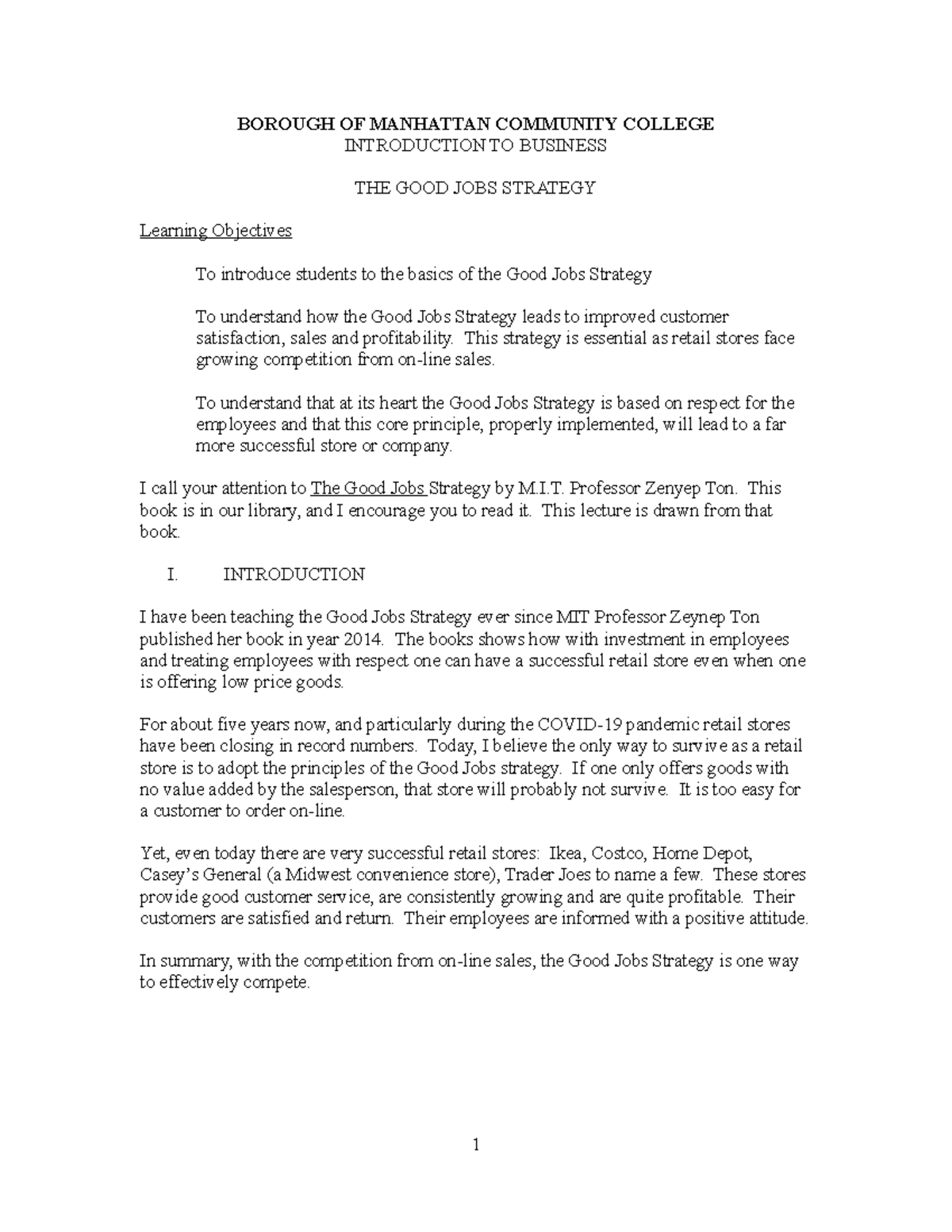 Good Jobs Strategy - Prof. Julian - BOROUGH OF MANHATTAN COMMUNITY ...