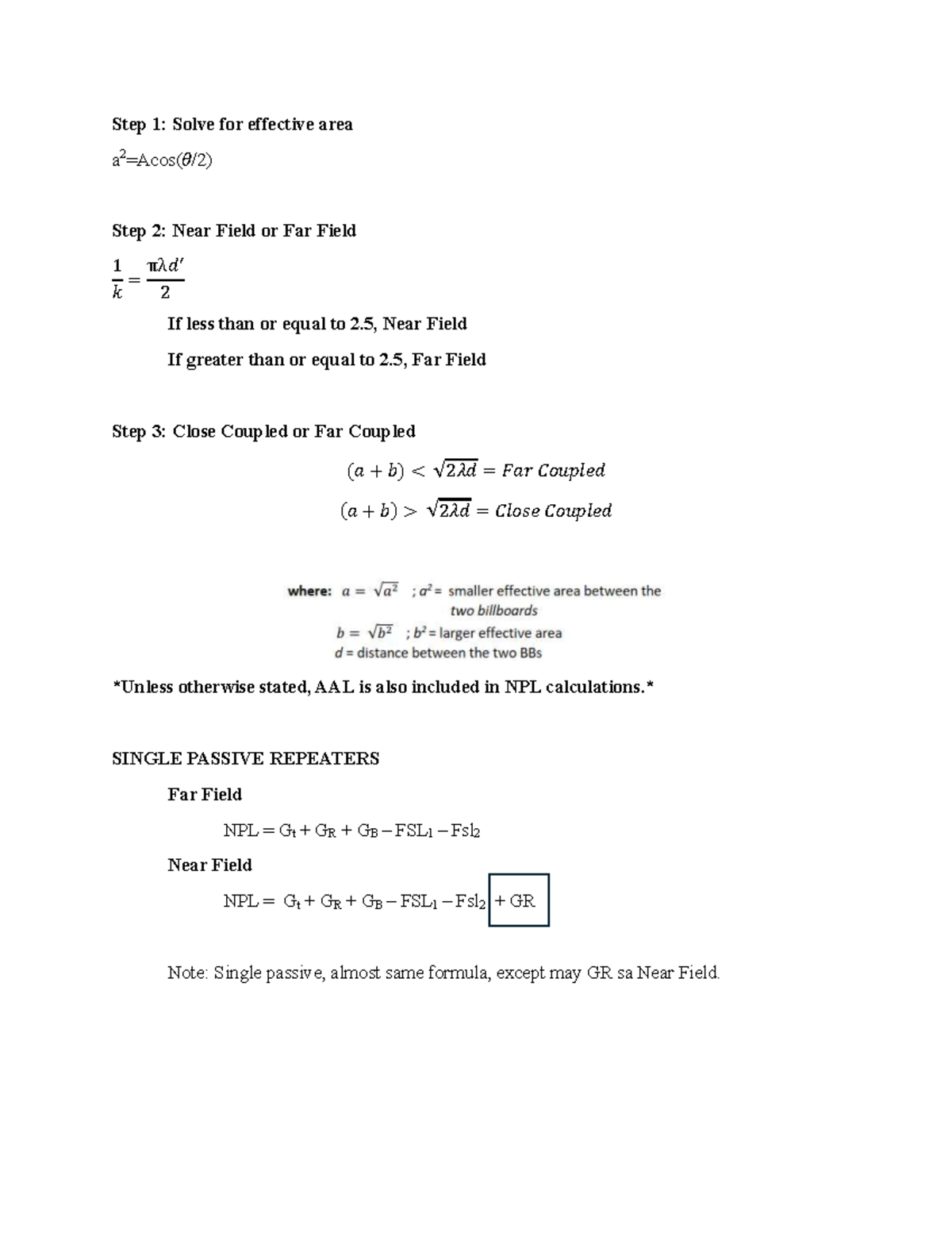 Passive Repeaters Shortcuts - Step 1: Solve for effective area a 2 ...