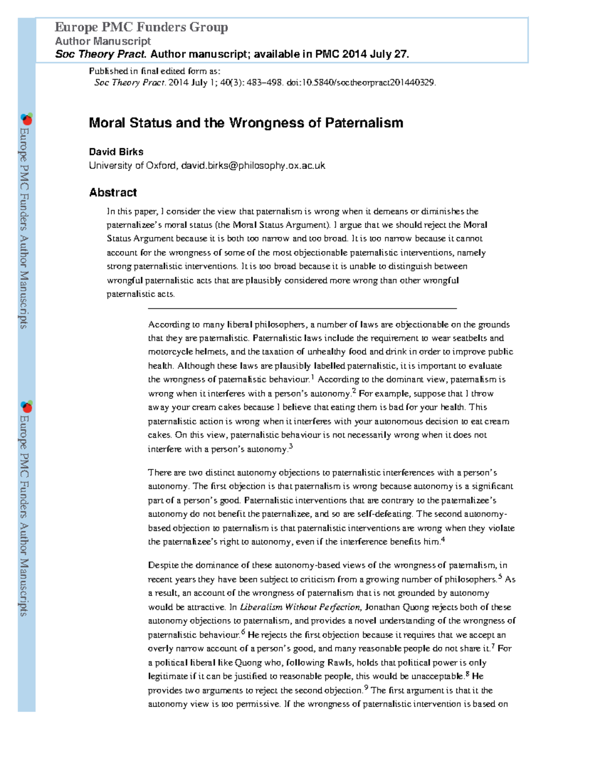 Emss-58966 - work - Moral Status and the Wrongness of Paternalism David ...