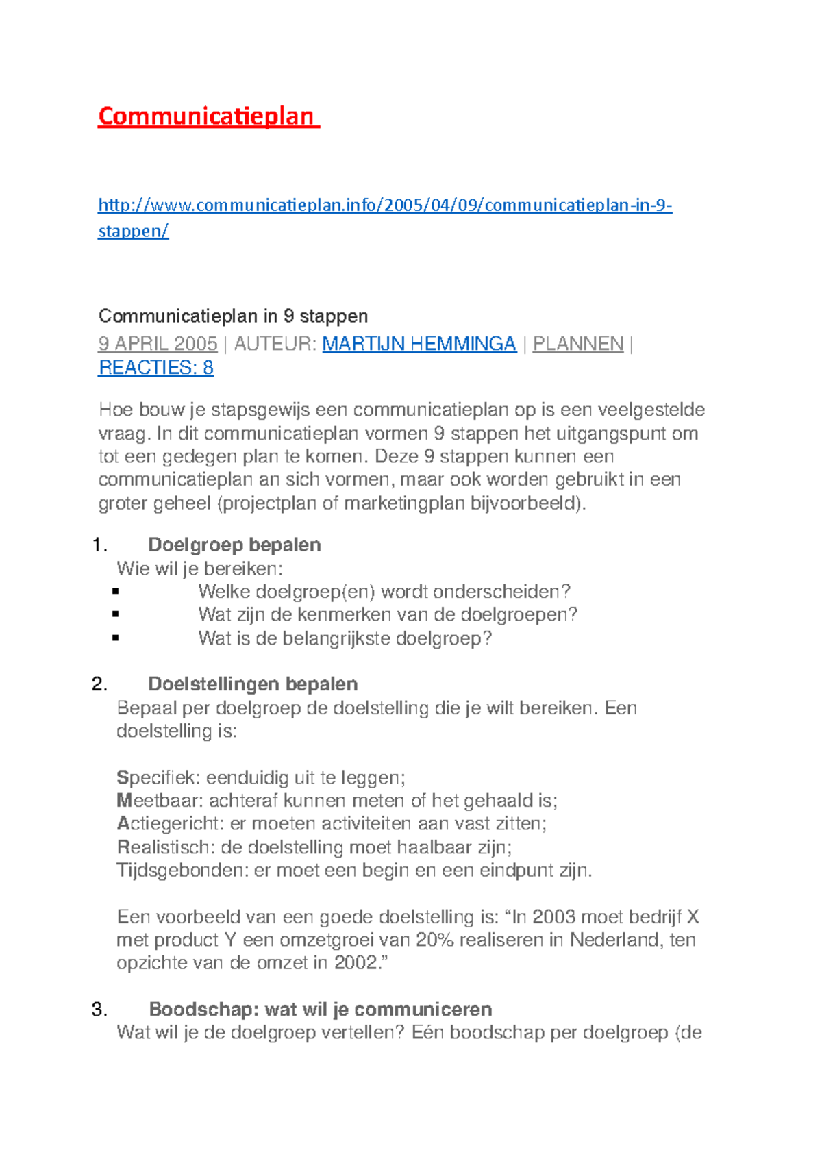 Info Communicatieplan 2018 - Communicatieplan communicatieplan/2005/04 ...