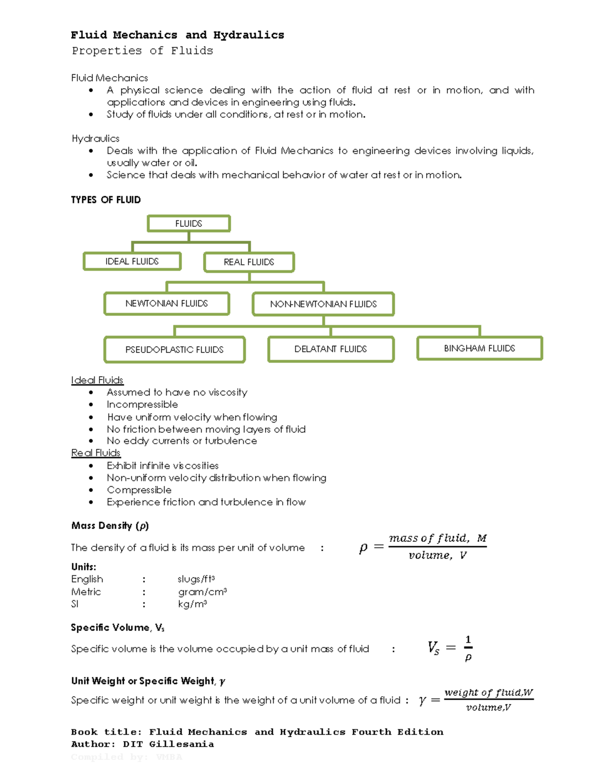 Properties OF Fluids - Lecture notes 1 - Fluid Mechanics and Hydraulics ...