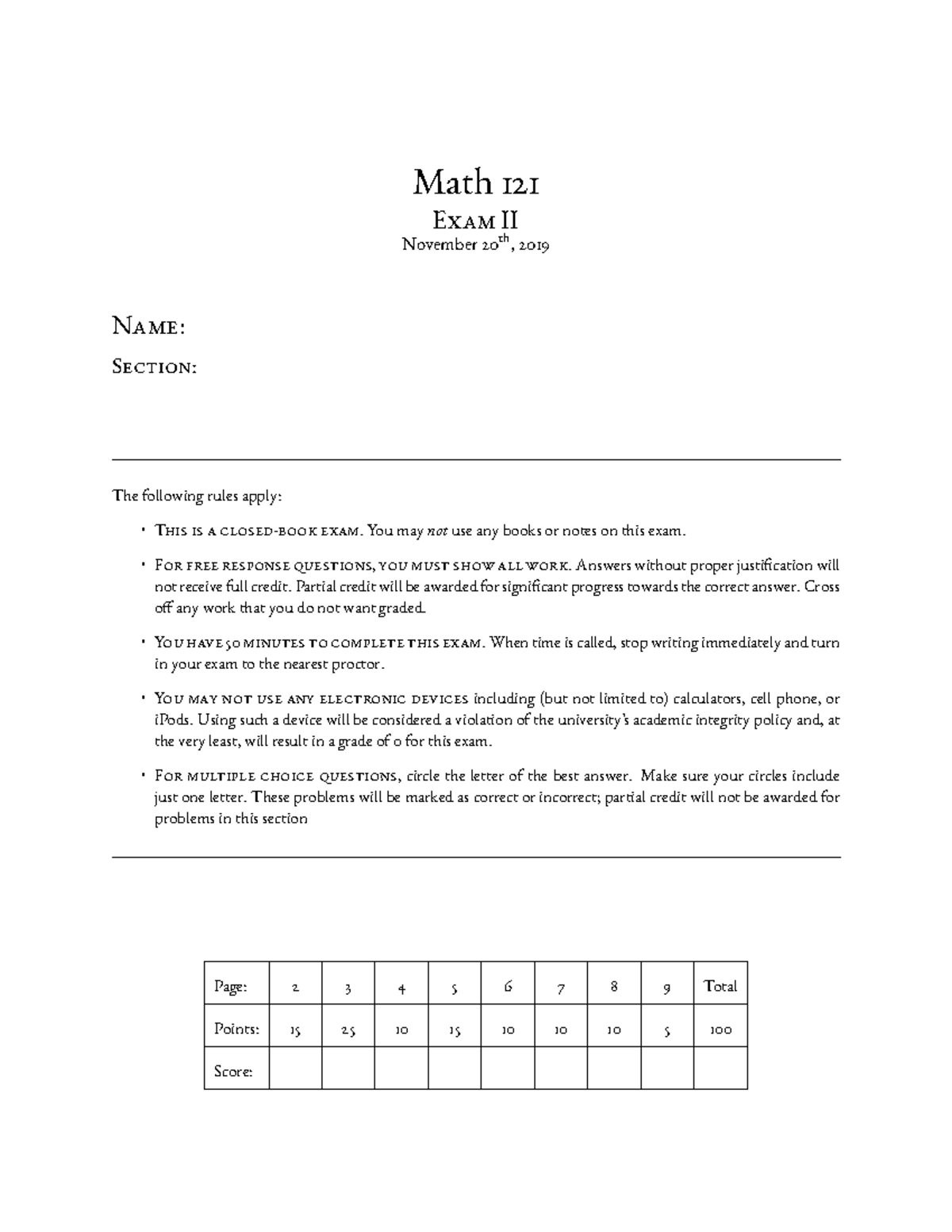 Math121 Exam2b Solutions 2019 15 - Math 121 Exam II November 20th, 2019 ...