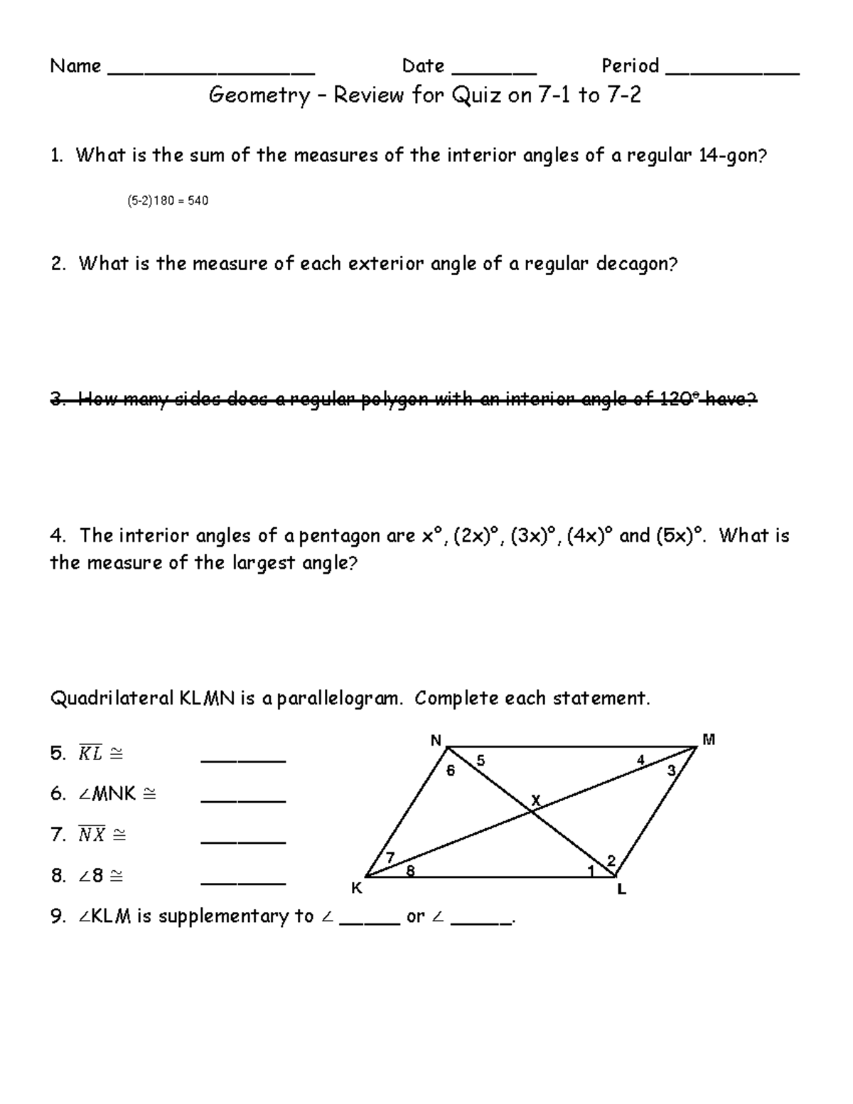 Alejandro - Study Guide 7 - Name _________________ Date _______ Period ___________ Geometry ...
