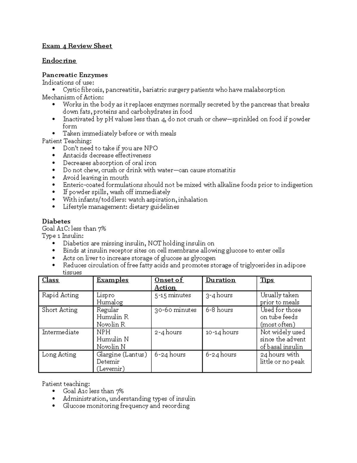 Exam 4 Review Sheet - Study guides - Exam 4 Review Sheet Endocrine ...