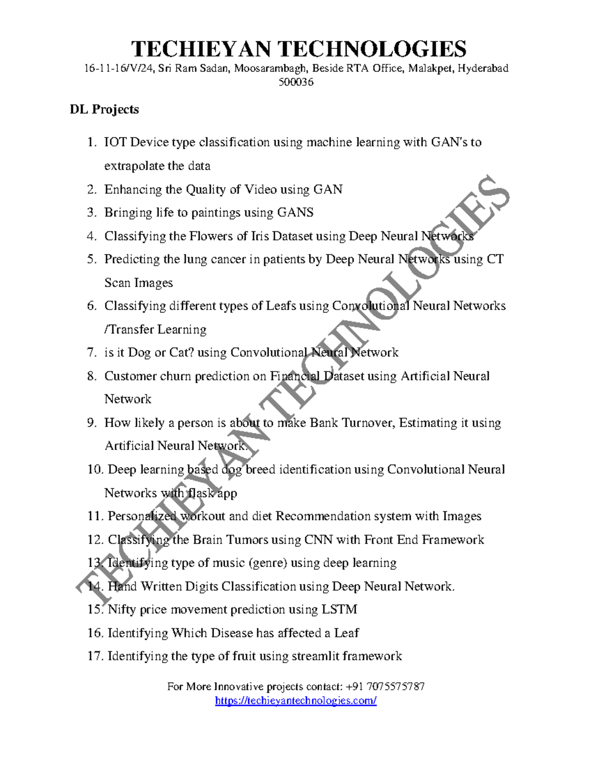DL- Projects - TECHIEYAN TECHNOLOGIES 16-11-16/V/24, Sri Ram Sadan ...