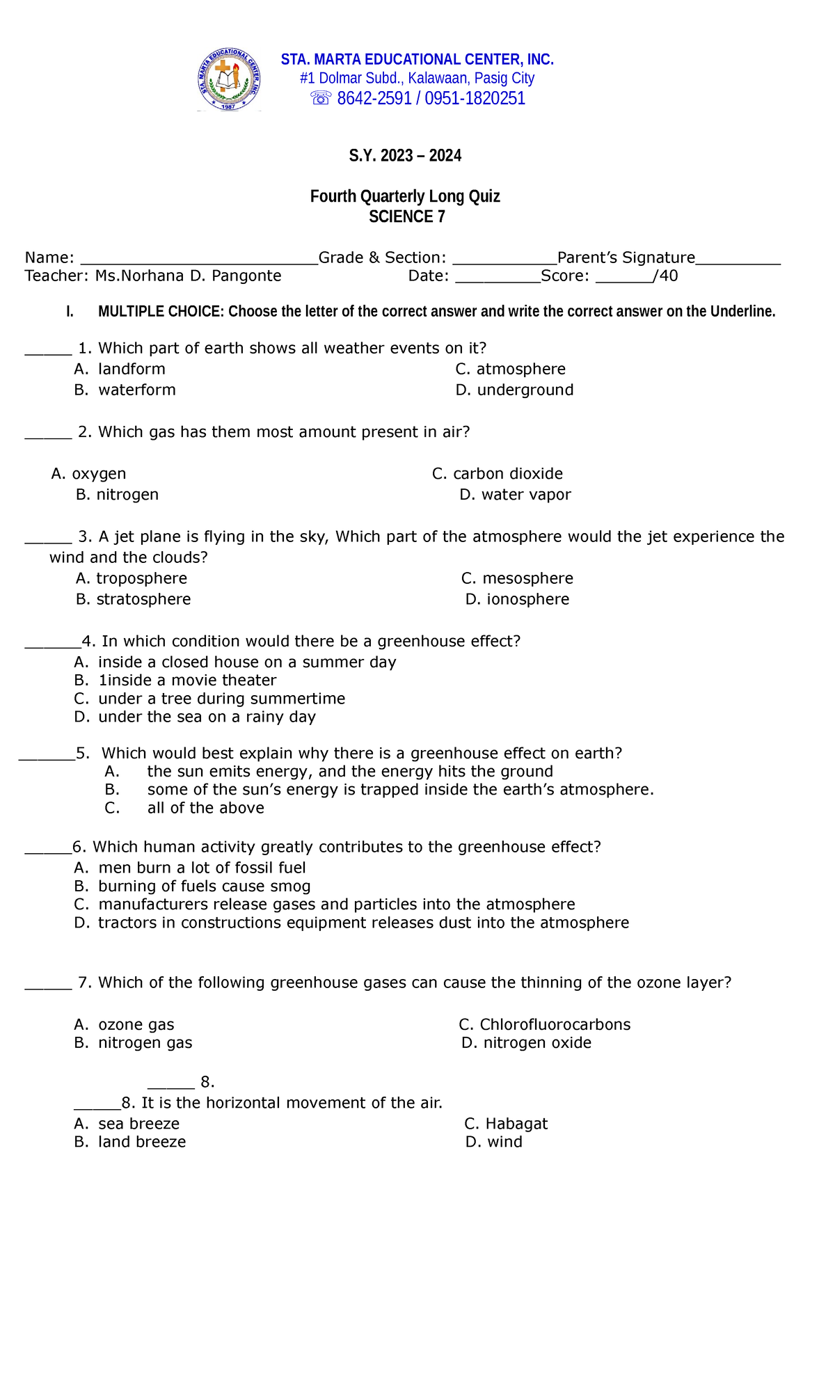 Science 7 DONE - copy - STA. MARTA EDUCATIONAL CENTER, INC. #1 Dolmar ...