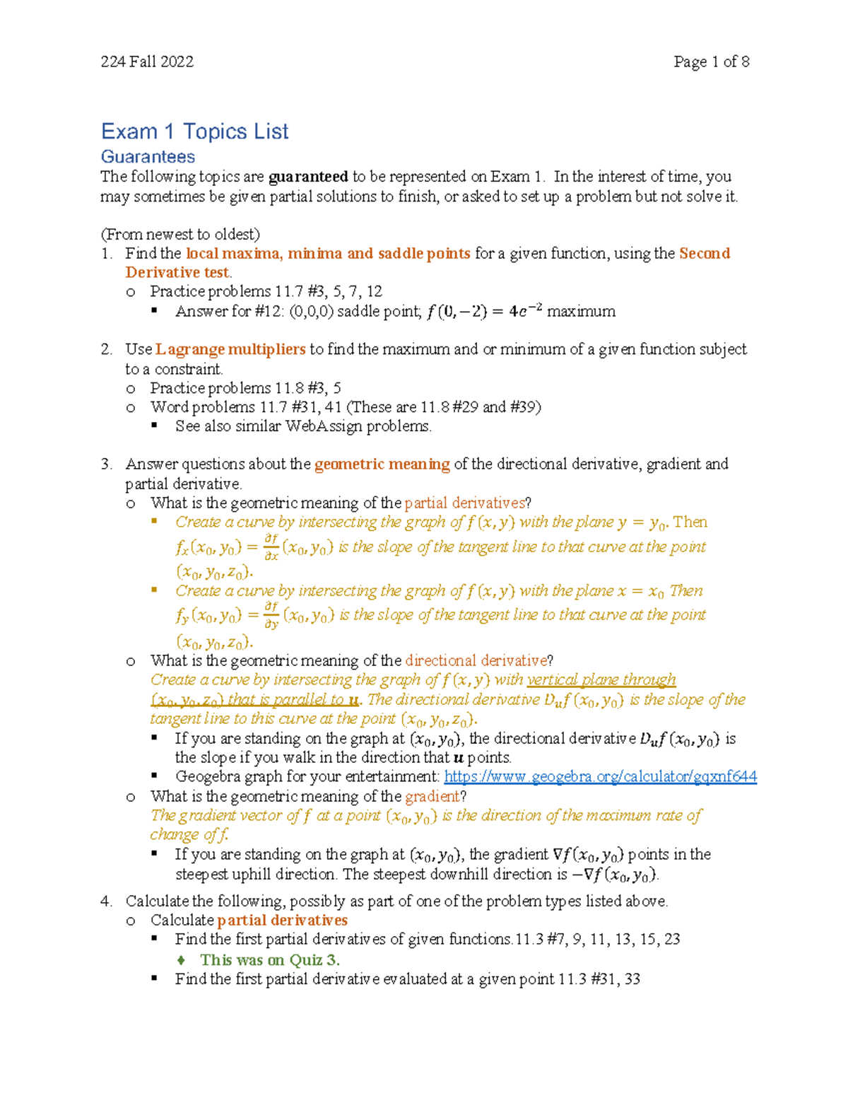 Exam 1 Topics List - Exam 1 Topics List Guarantees The following topics ...