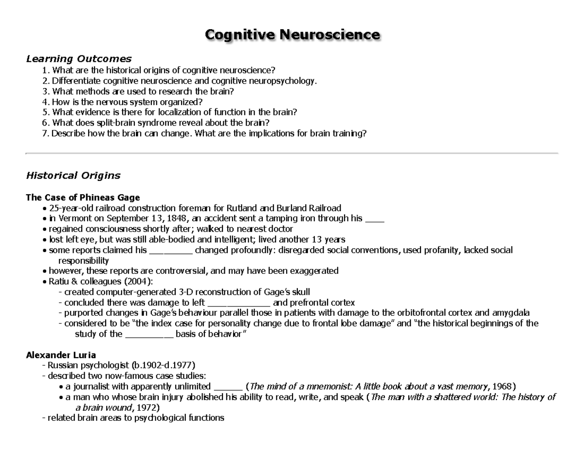 Lecture 2 notes - Cognitive NeuroscienceCognitive Neuroscience Learning ...