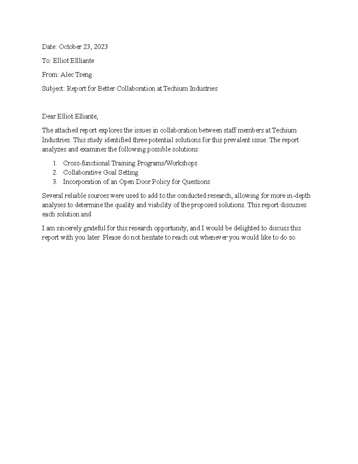 Techium Draft - f ewf ew fewf - Date: October 23, 2023 To: Elliot ...