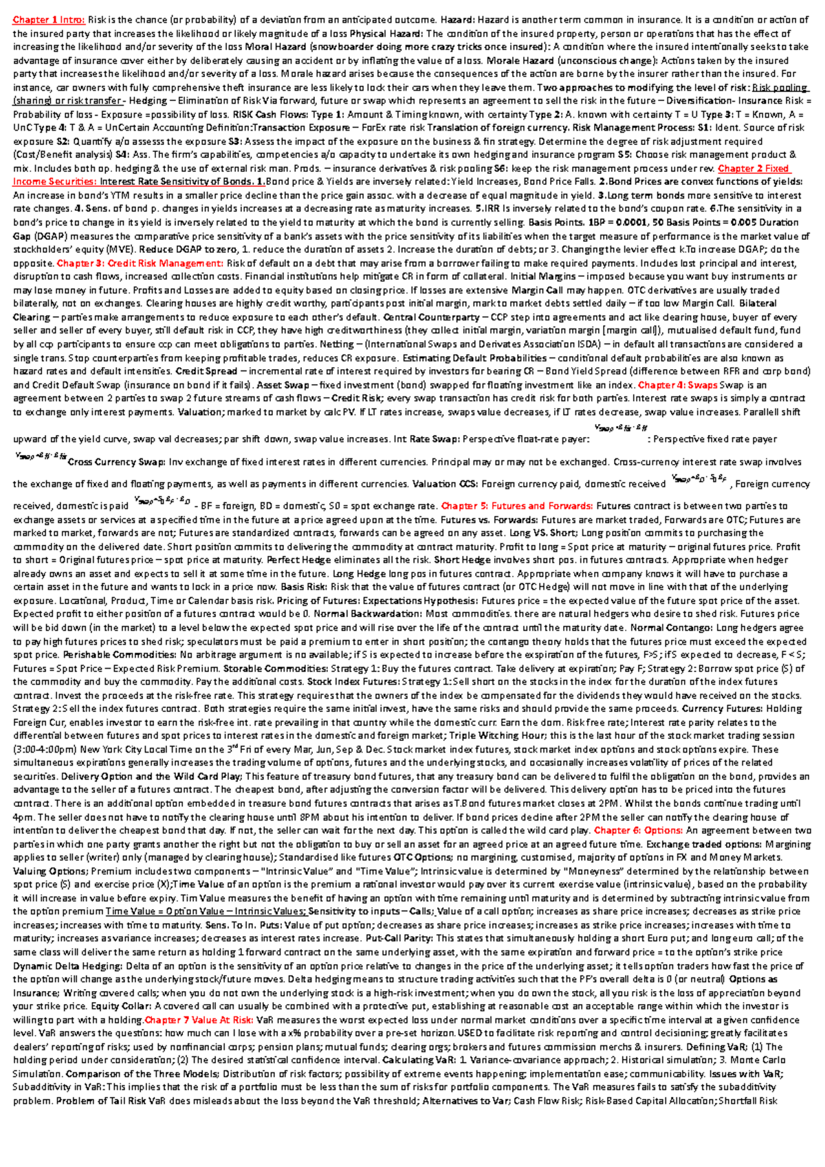 Risk Management Cheat Sheet - Chapter 1 Intro: Risk is the chance (or ...