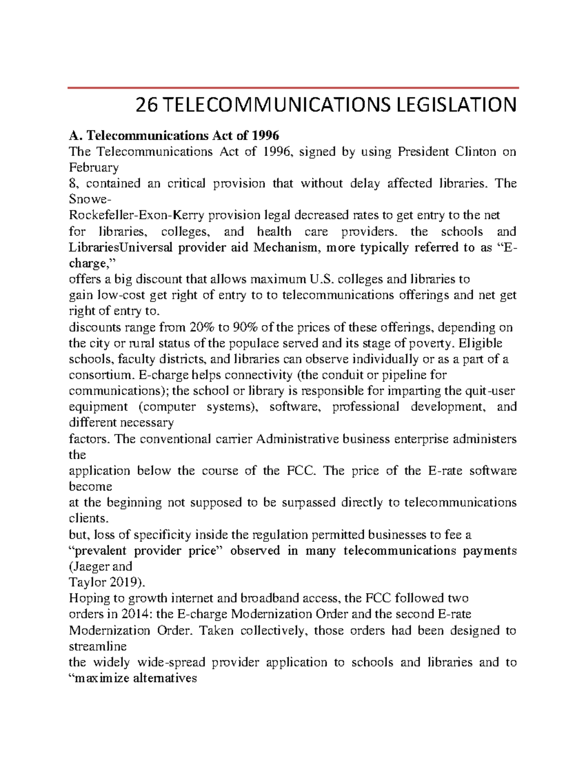 26 Telecommunications Legislation - 26 TELECOMMUNICATIONS LEGISLATION A ...