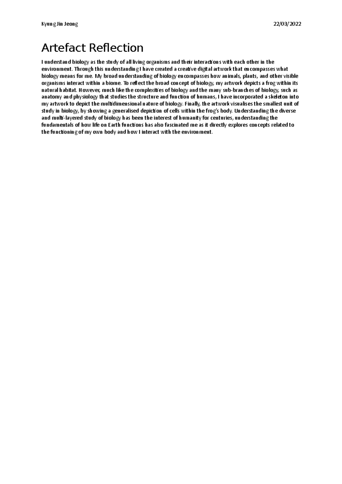 Artefact Reflection for BIOL1102 - Kyung Jin Jeong Artefact Reflection ...