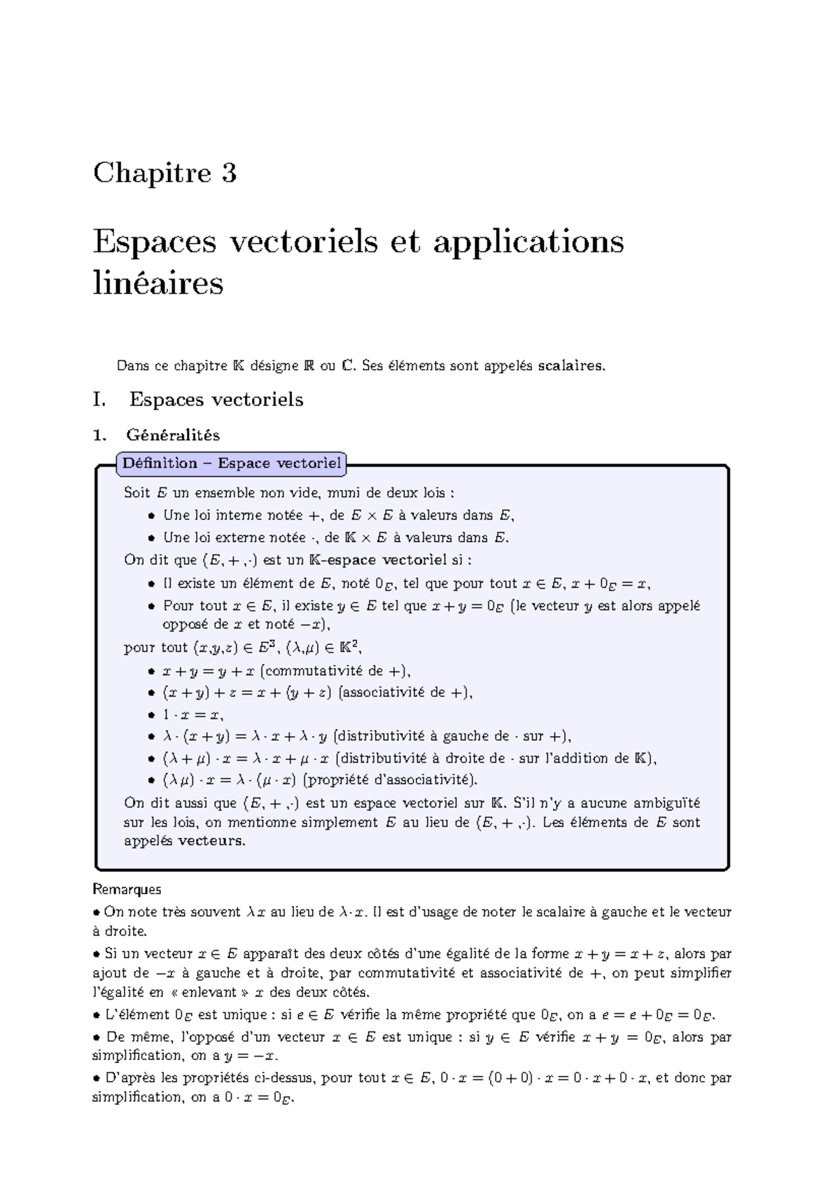 Les espaces vectoriels et les applications lineaires cours - Chapitre 3 ...