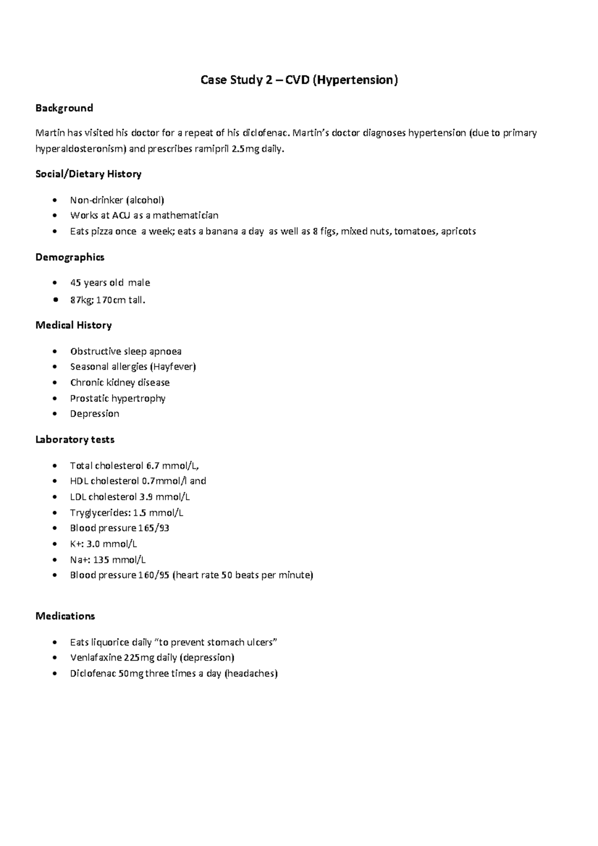CT tutorial 3 - Case Study 2 – CVD (Hypertension) Background Martin has ...