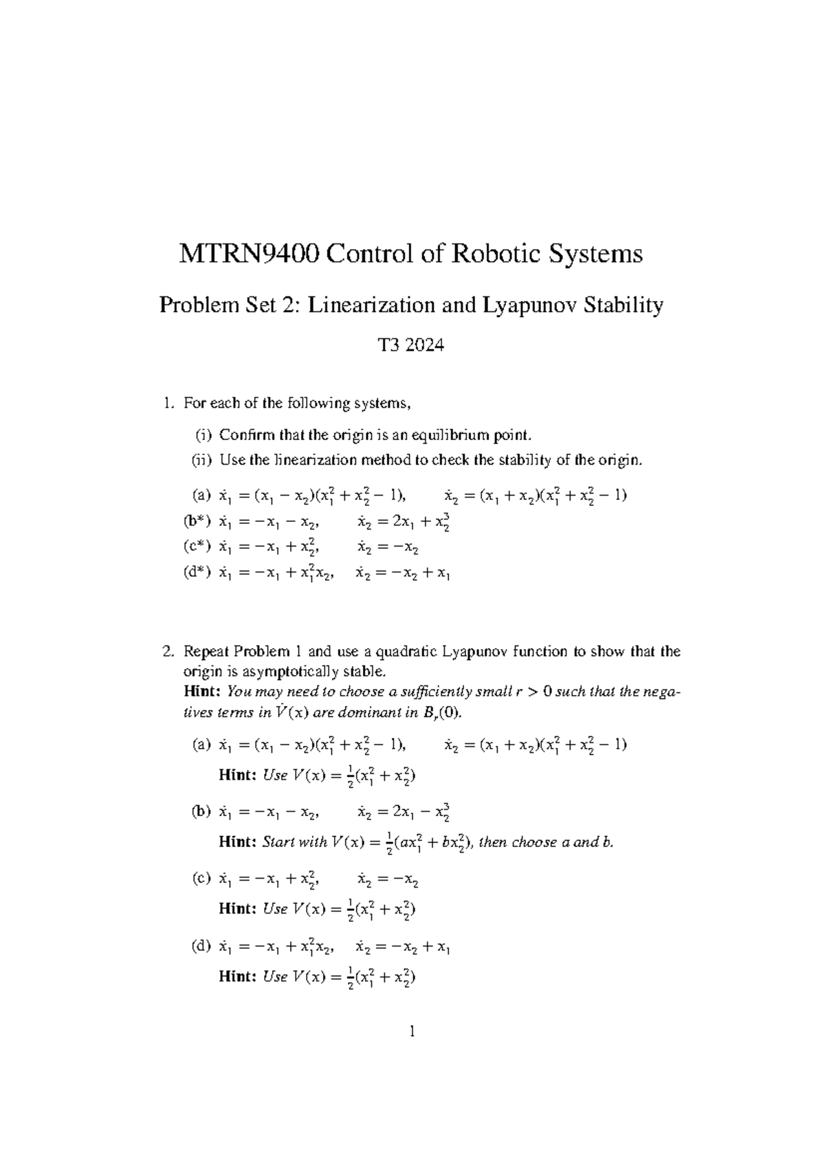 MTRN9400 2024 Problem set 2 - MTRN9400 Control of Robotic Systems ...